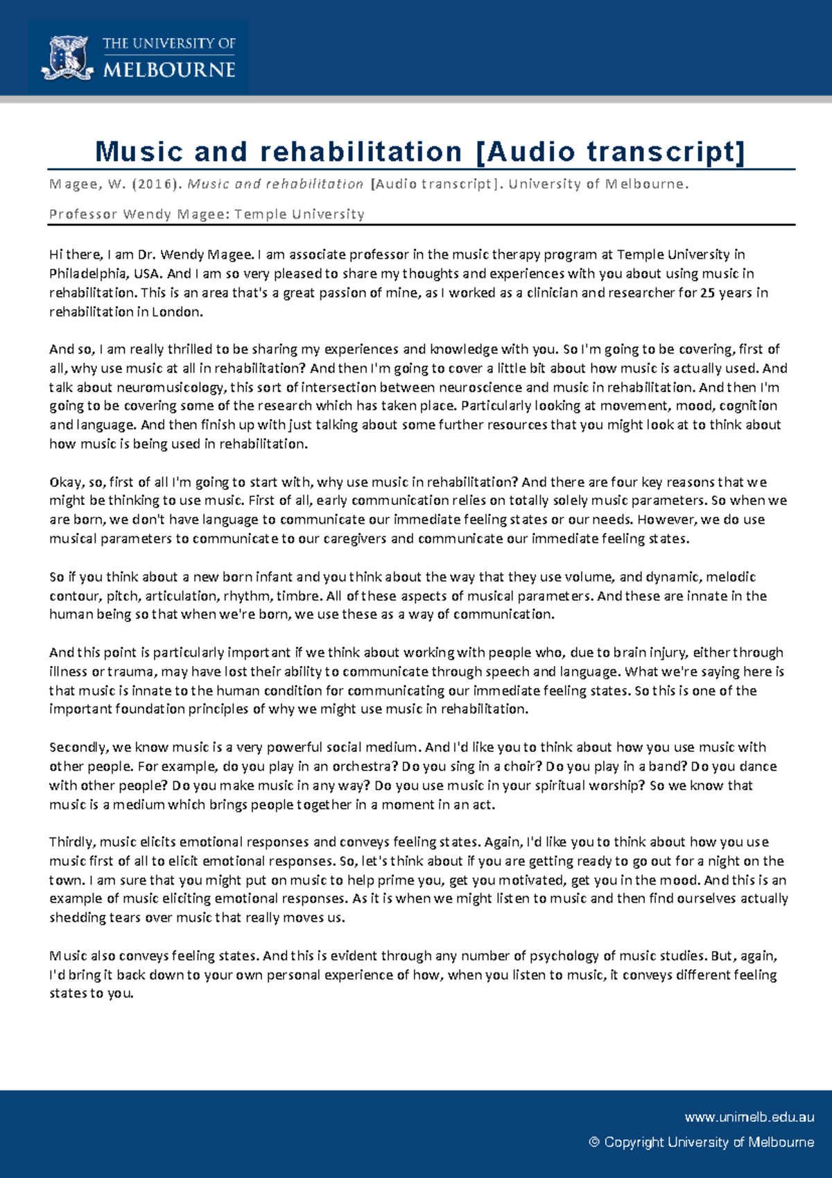 MUSI2015 0 Music and rehabilitation - Podcast transcript - unimelb.edu ...