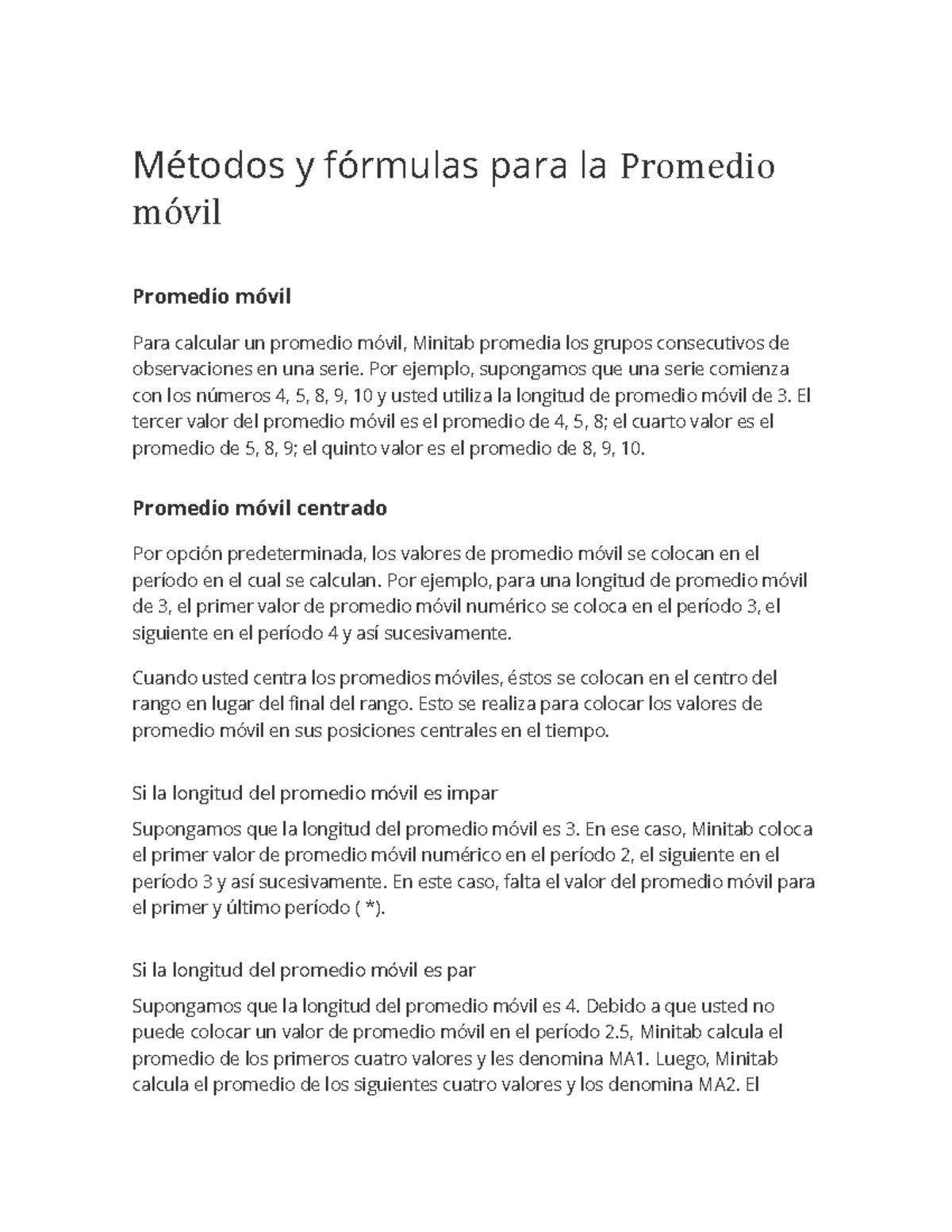 Métodos y fórmulas - TAREA - MÈtodos y fÛrmulas para la Promedio mÛvil ...