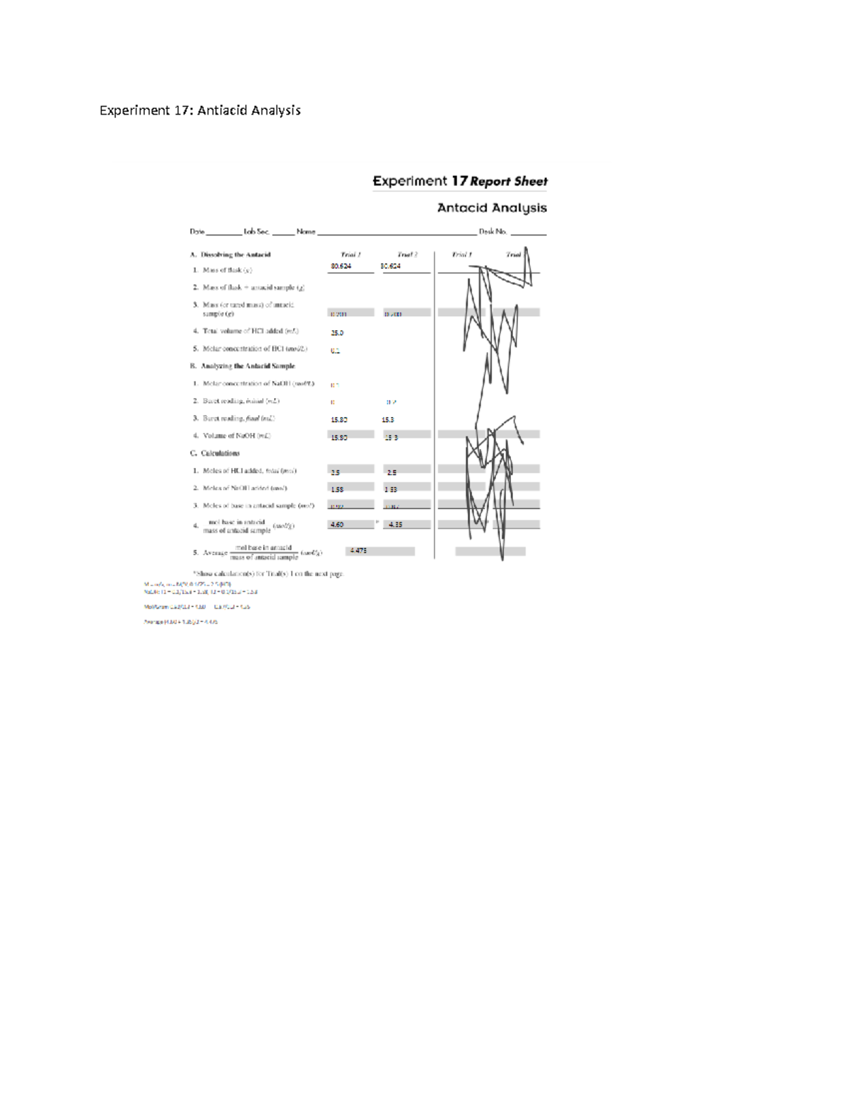 Experiment 17 Antiacid Analysis - CH 102 - Experiment 17: Antiacid Analysis - Studocu