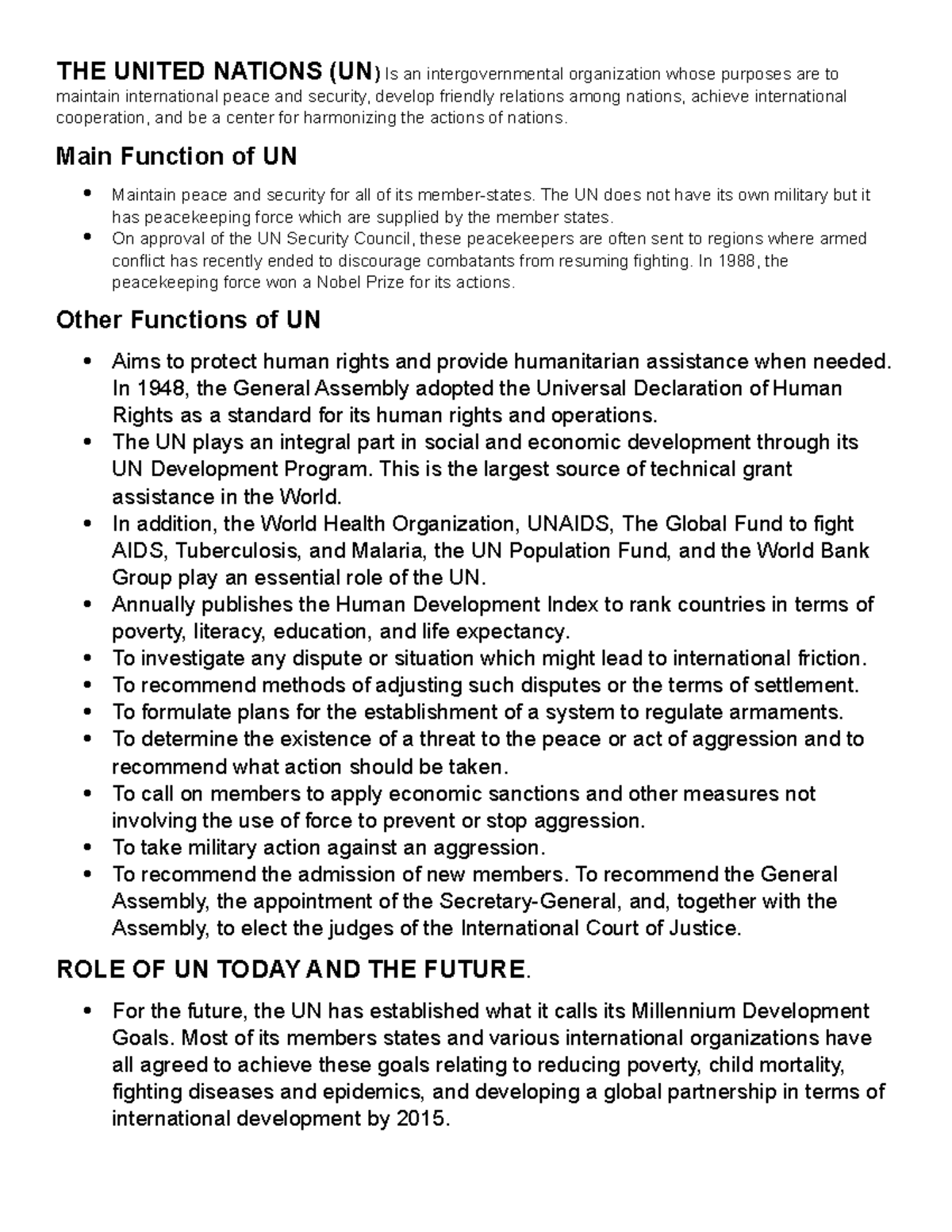 THE United Nations - THE UNITED NATIONS (UN) Is an intergovernmental ...