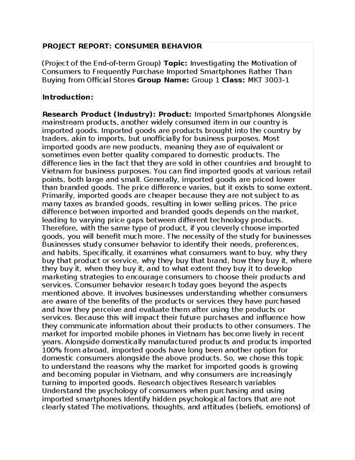 Project Report - PROJECT REPORT: CONSUMER BEHAVIOR (Project of the End ...