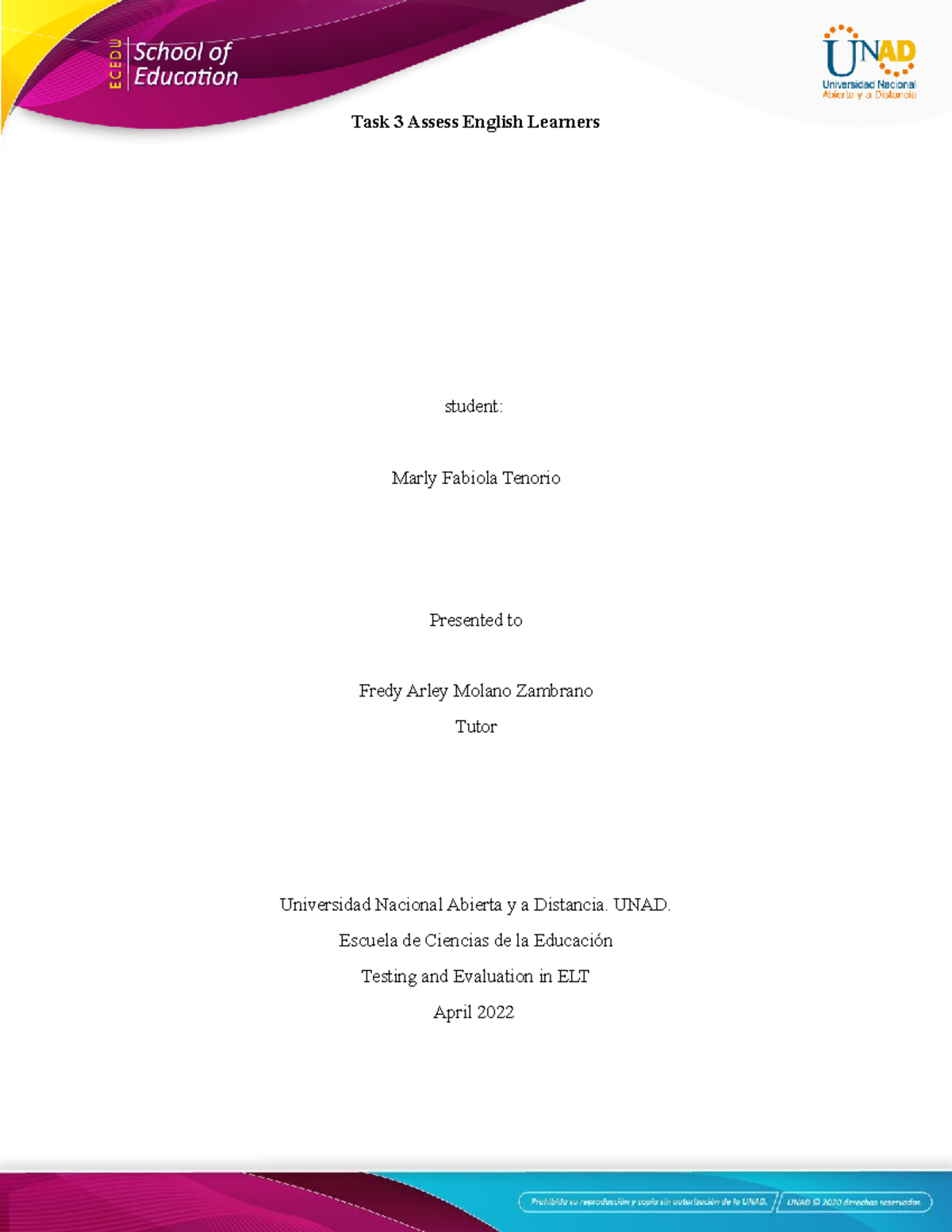 Task 3. Testing - kkkkk - Task 3 Assess English Learners student: Marly ...