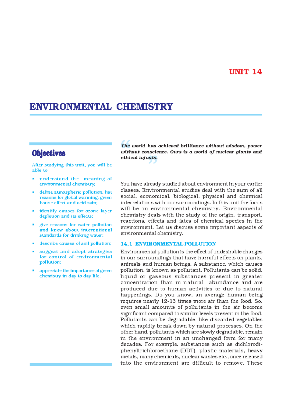 Ncert Class 11 Ch14 Environmental Chemistry - 398 CHEMISTRY UNIT 14 ...