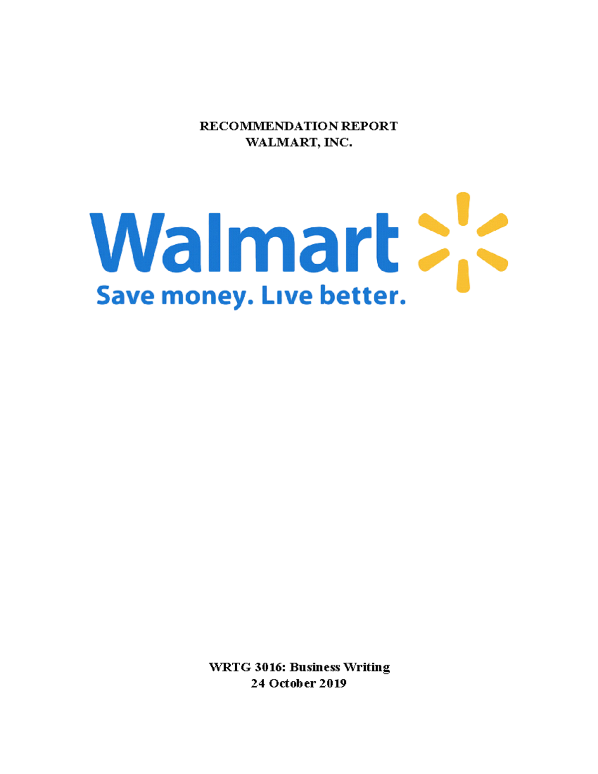 Walmart Recommendation Report - RECOMMENDATION REPORT WALMART, INC ...