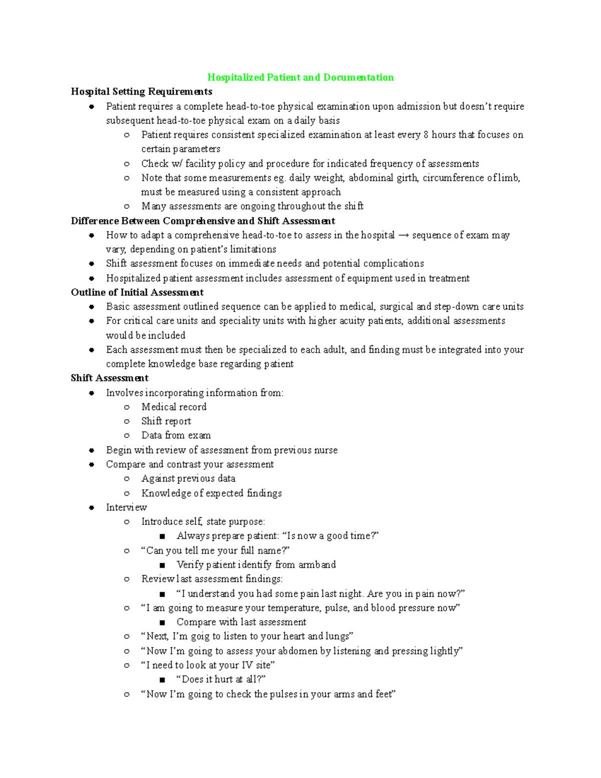 Hospitalized patient documentation - Hospitalized Patient and ...