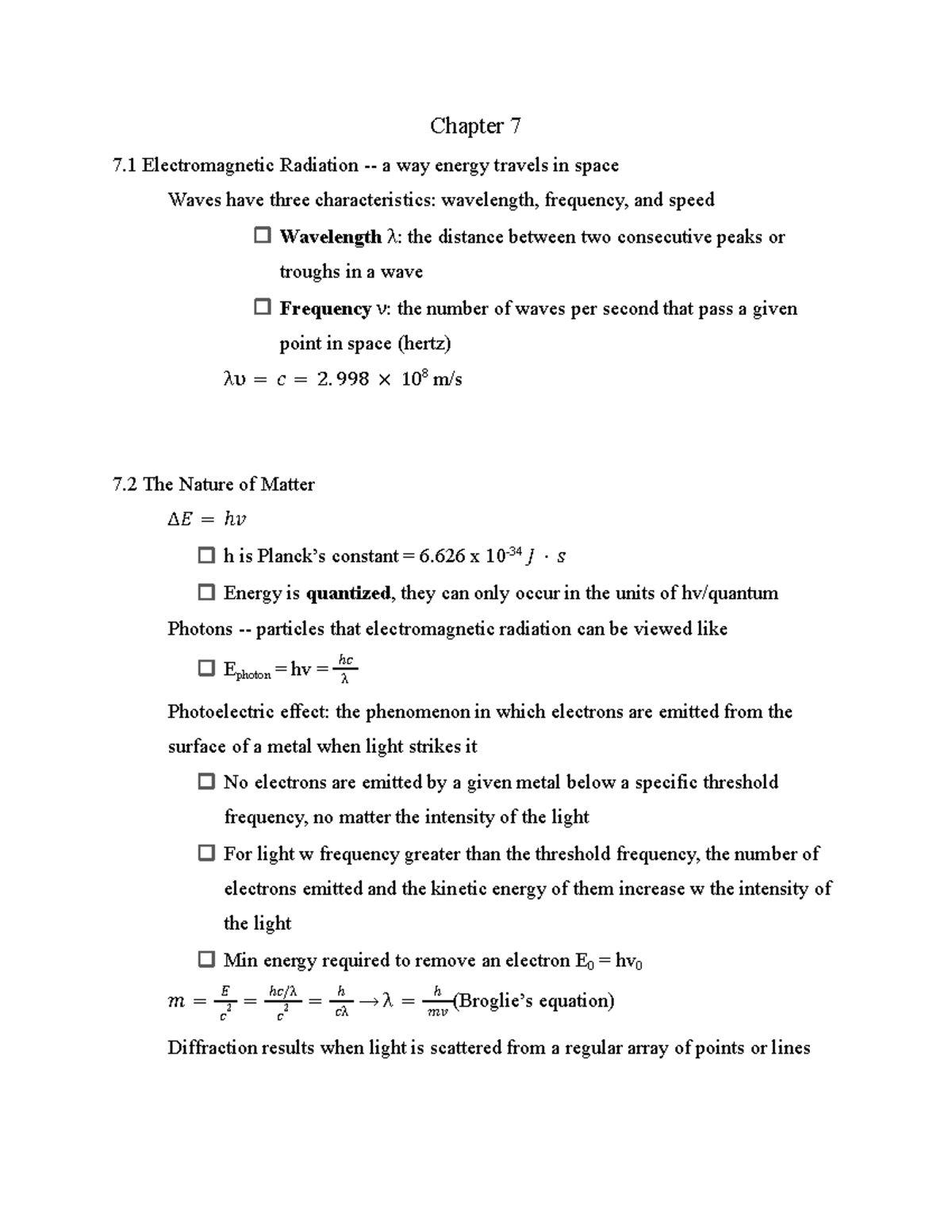 Ap Chem Chapter 7 Summaries - Chapter 7 7 Electromagnetic Radiation - a ...