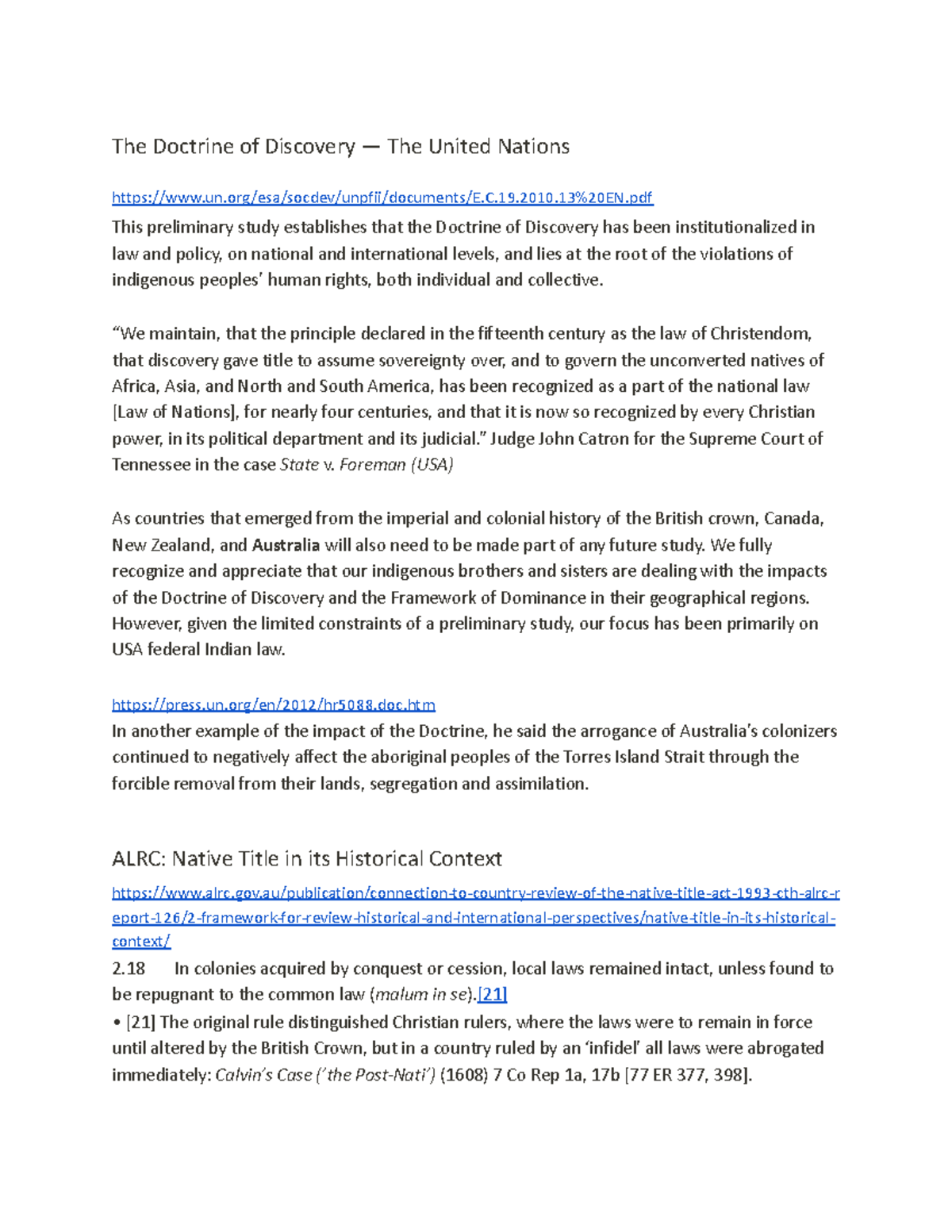 Notes on Terra Nullius and Christianity - The Doctrine of Discovery ...