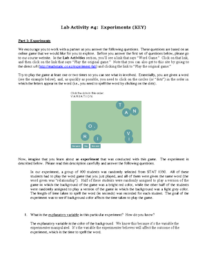 Lab2 Sampling KEY - Answer key - Lab Activity #2: Sampling (KEY) STAT 1350 If a statistical ...
