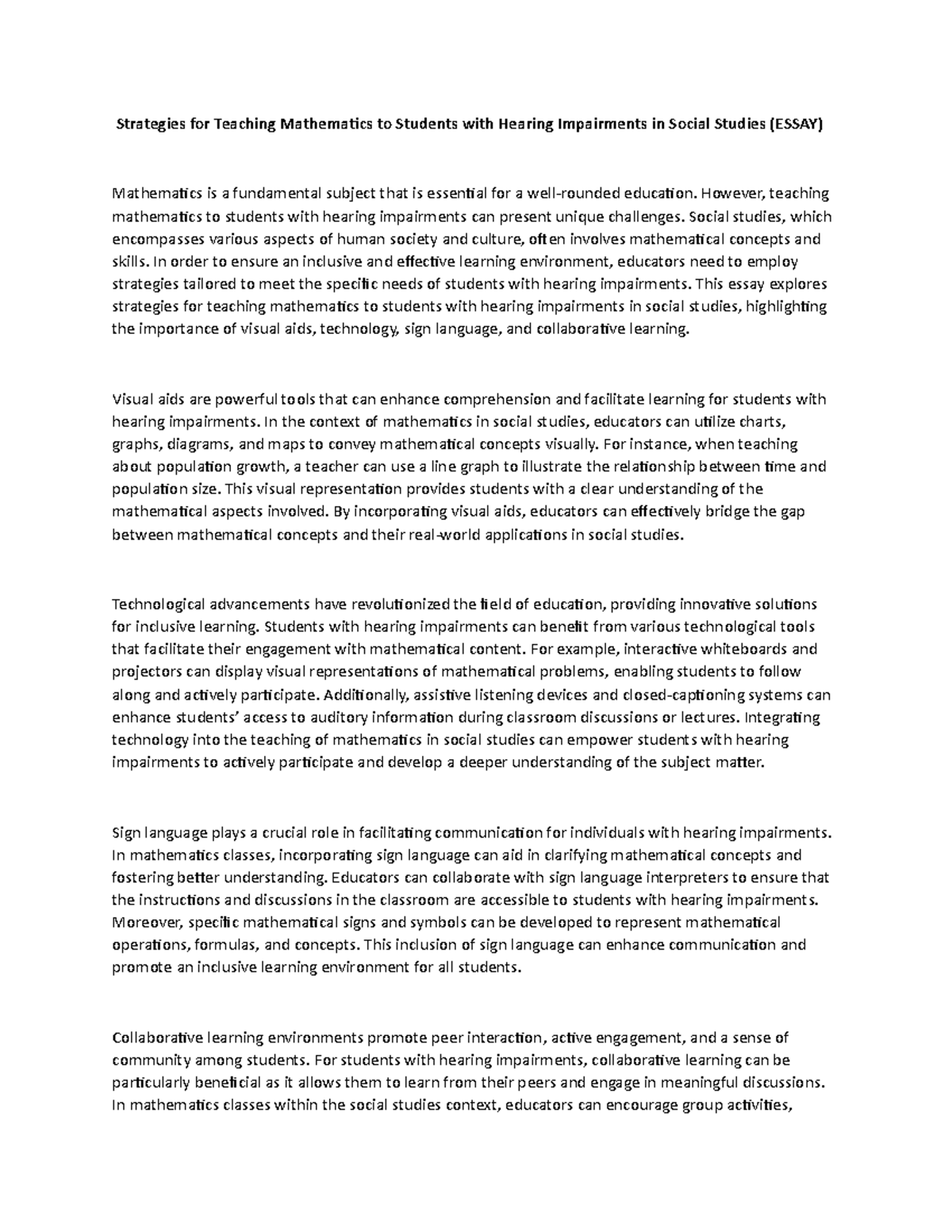 Strategies for Teaching Mathematics to Students with Hearing ...