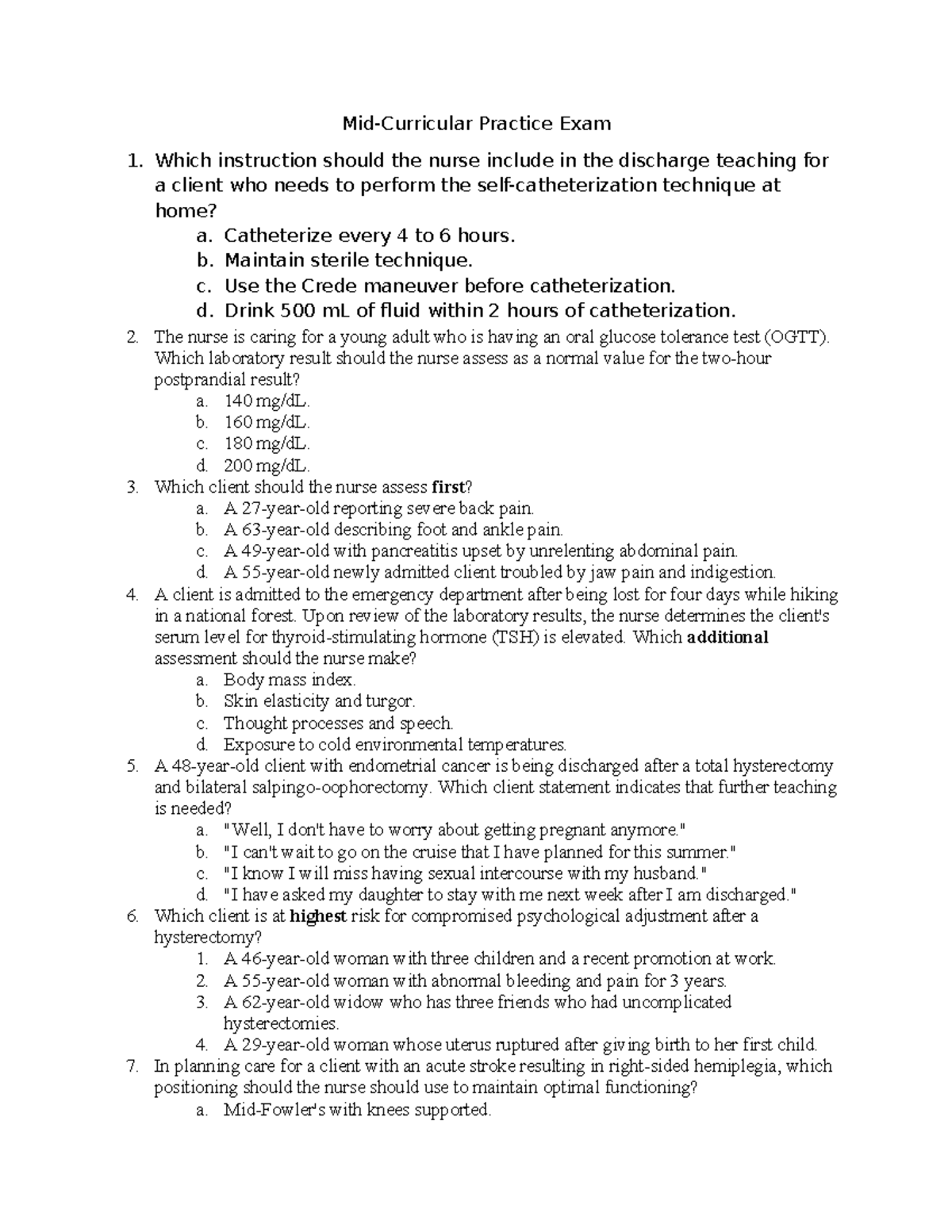 MC Practice Exam - Mid-Curricular Practice Exam Which instruction ...