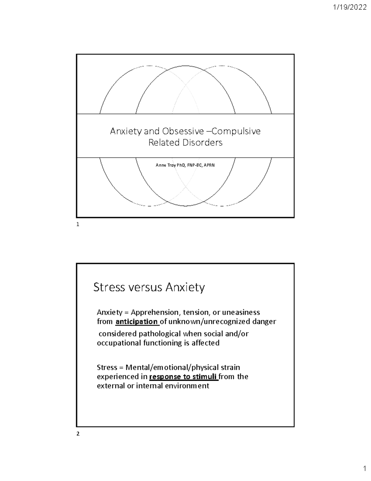 Anxiety and OCD - Lecture Notes 2020 2021 with questions and answers ...