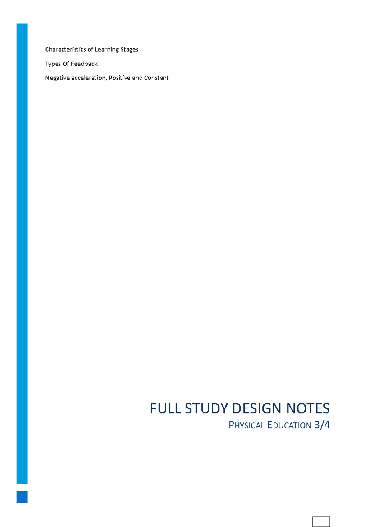 Phys Ed Full Study Design Notes - Characteristics of Learning Stages ...