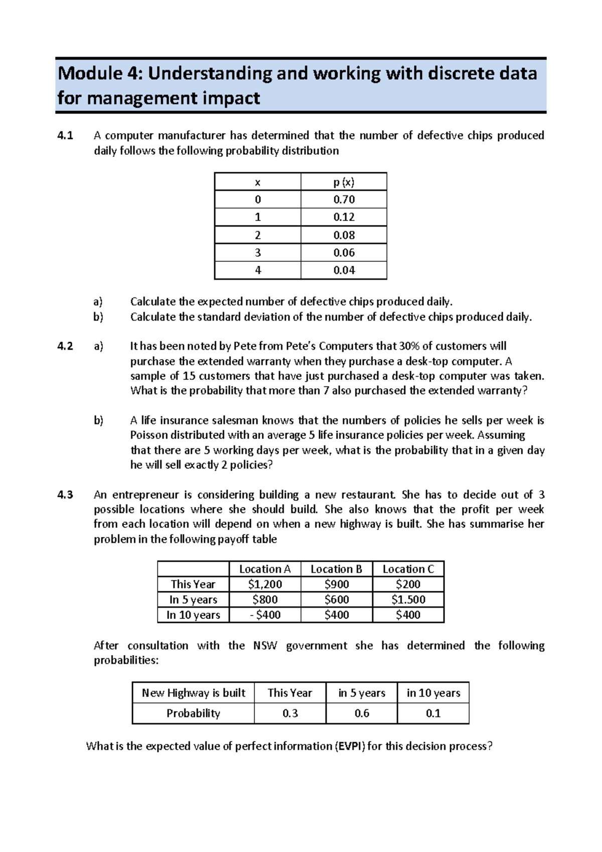 Module 4 Self-study questions and solutions - Module 4: Understanding and working with discrete ...