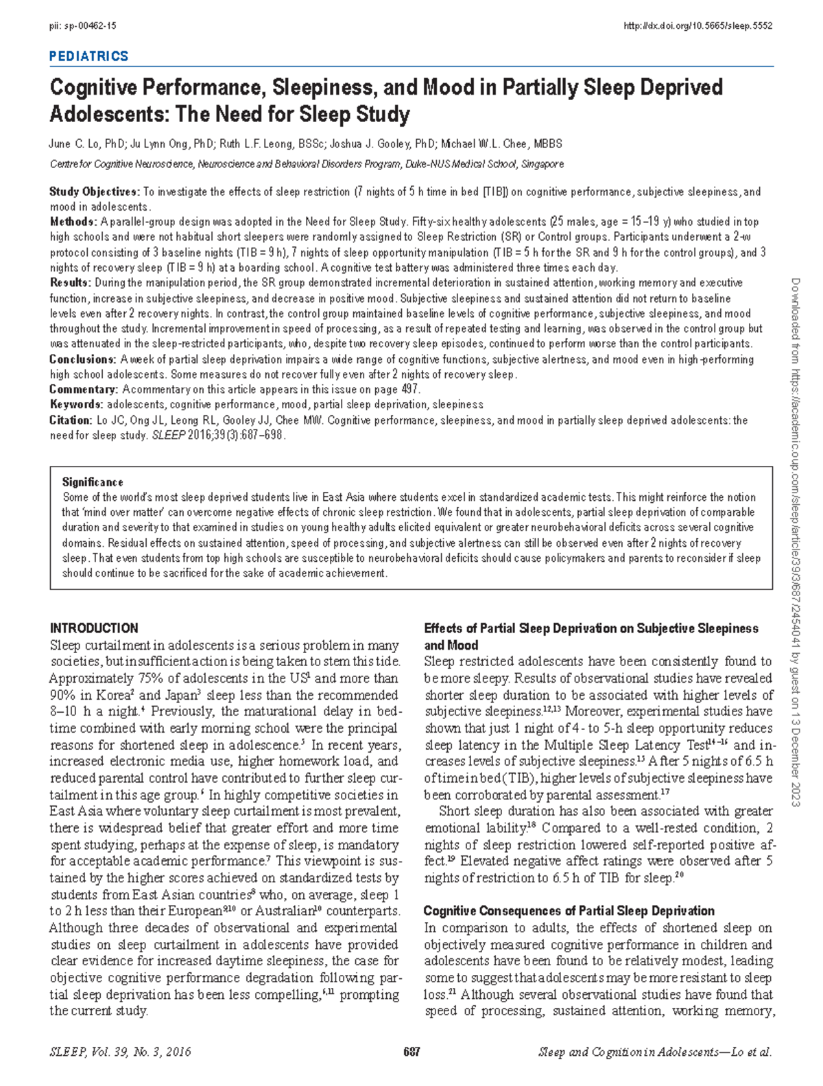 Cognitive performance, sleepiness and mood on partially sleep deprived ...