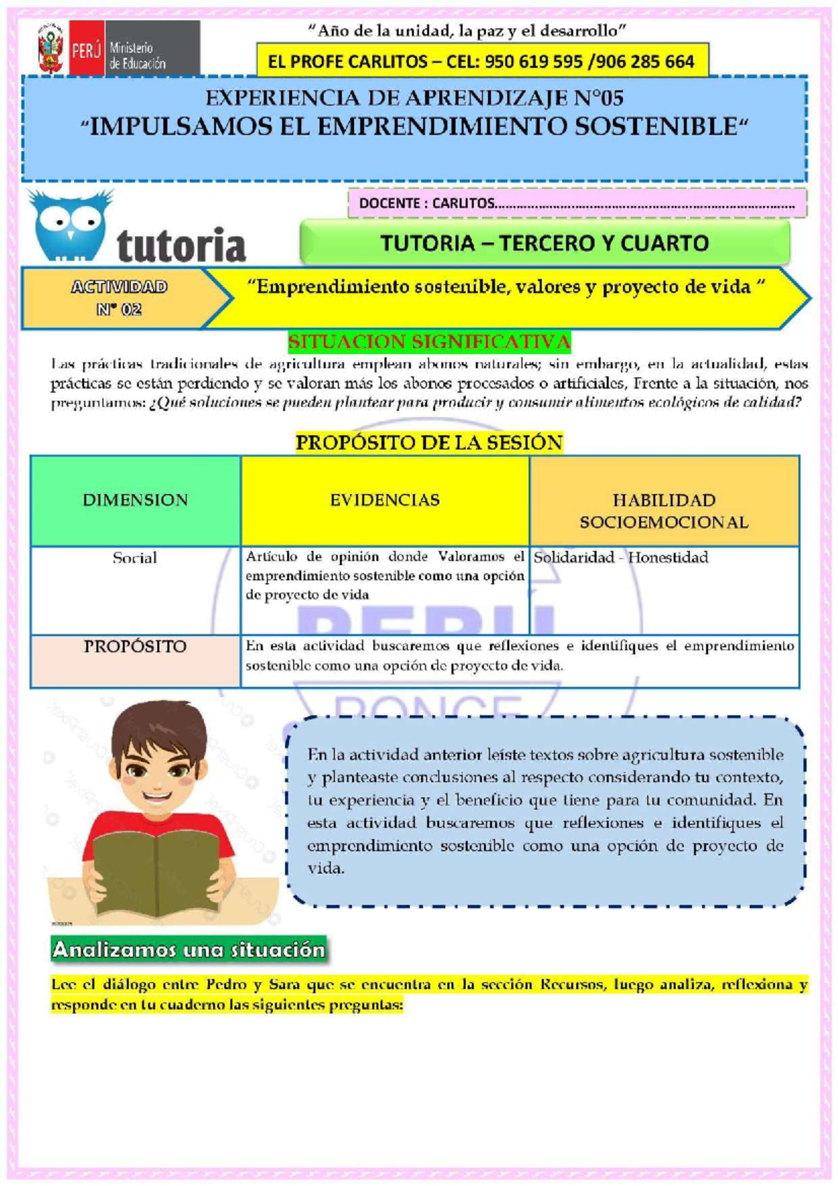 Experiencia DE Aprendizaje 05 - Actividad 02- 3ERO Y 4TO - Tutoria 00001 - Material - Studocu