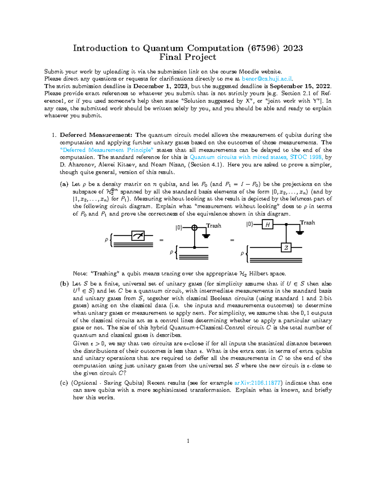 Final 2023 tex - NOTES - Introduction to Quantum Computation (67596 ...