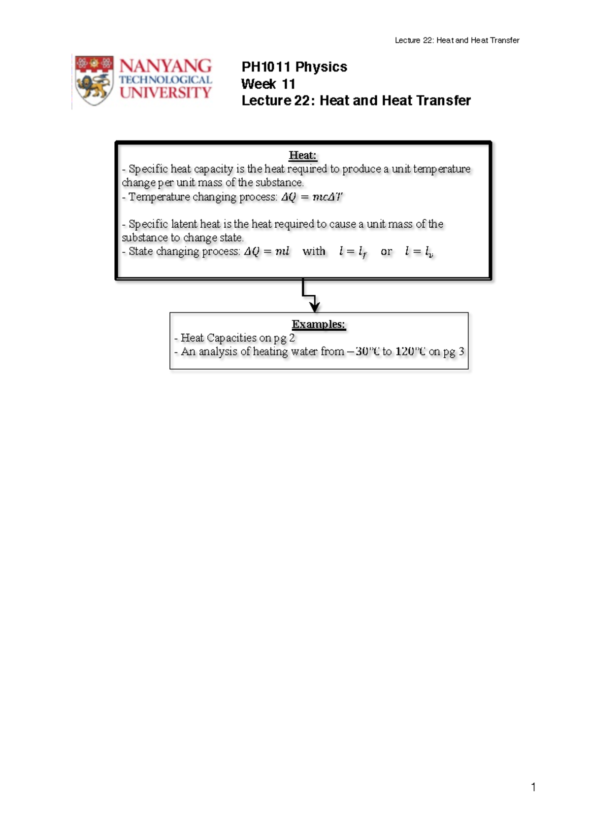 Lecture 22- Heat and Heat Transfer - PH1011 Physics Week 11 Lecture 22 ...