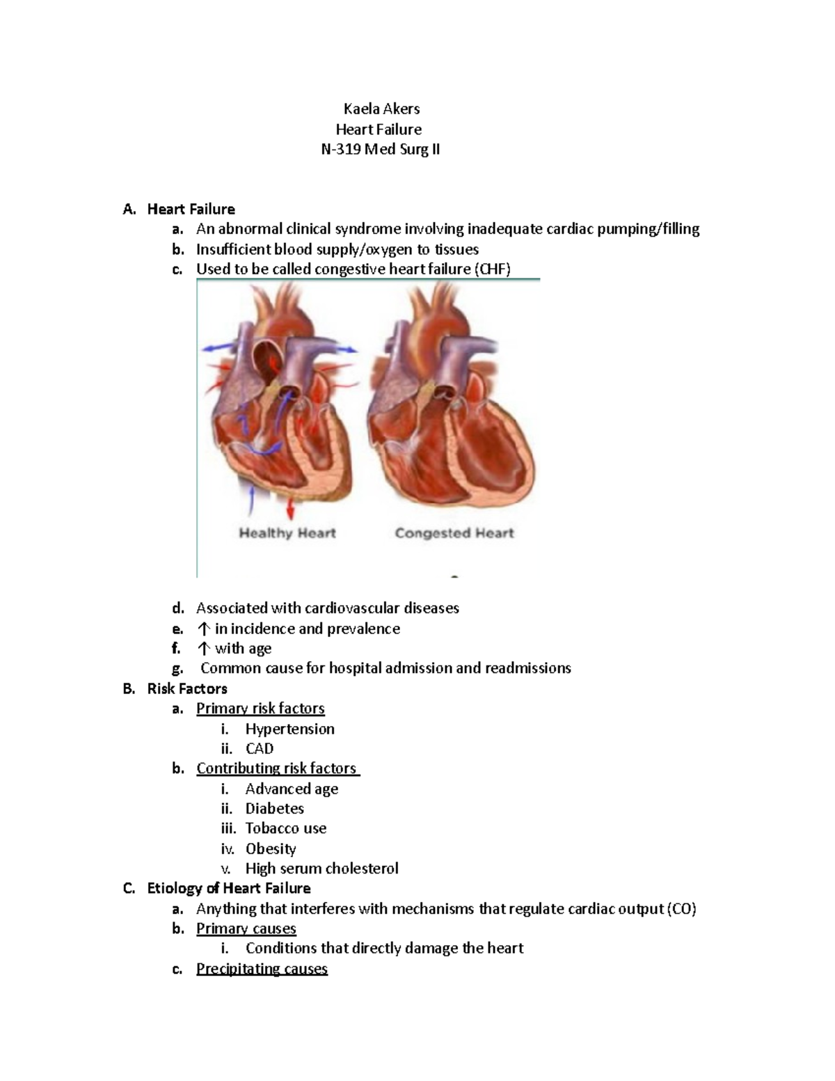 Heart Failure Study Guide - Kaela Akers Heart Failure N-319 Med Surg II ...