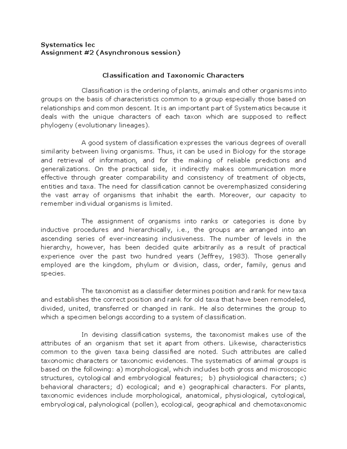 Systematics lec.docx assignment 2 asynchronous- Bornea - Systematics lec Assignment #2 ...
