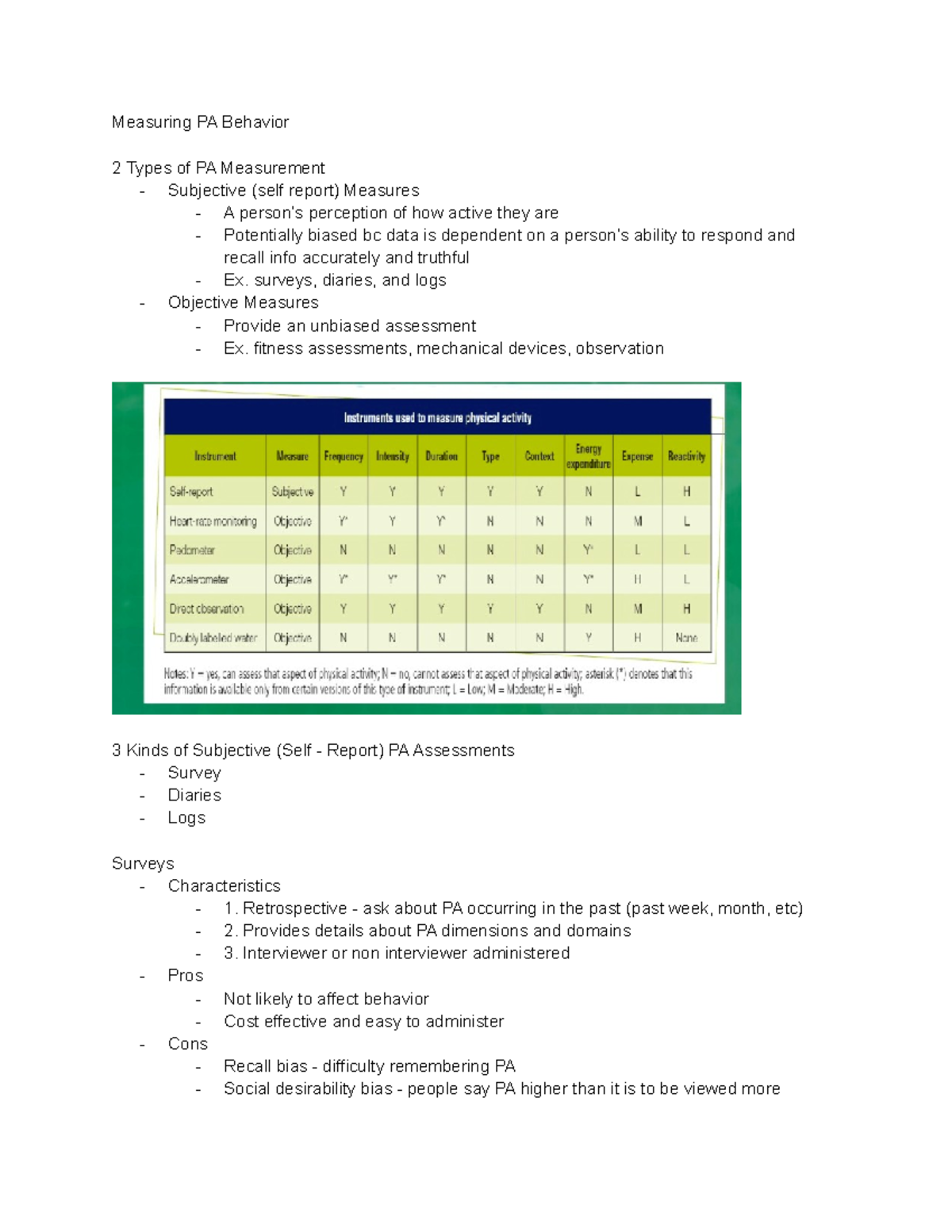 BHAN 435 - Measuring PA Behavior - Measuring PA Behavior 2 Types of PA ...