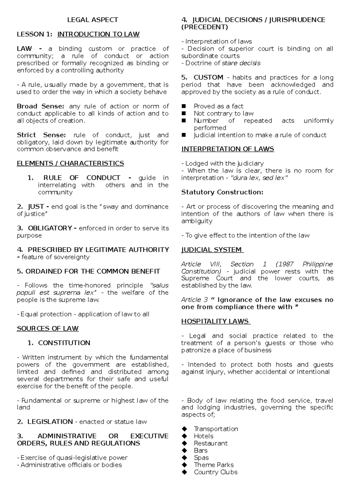 Legal Aspect Reviewer - study purpose - LEGAL ASPECT LESSON 1 ...