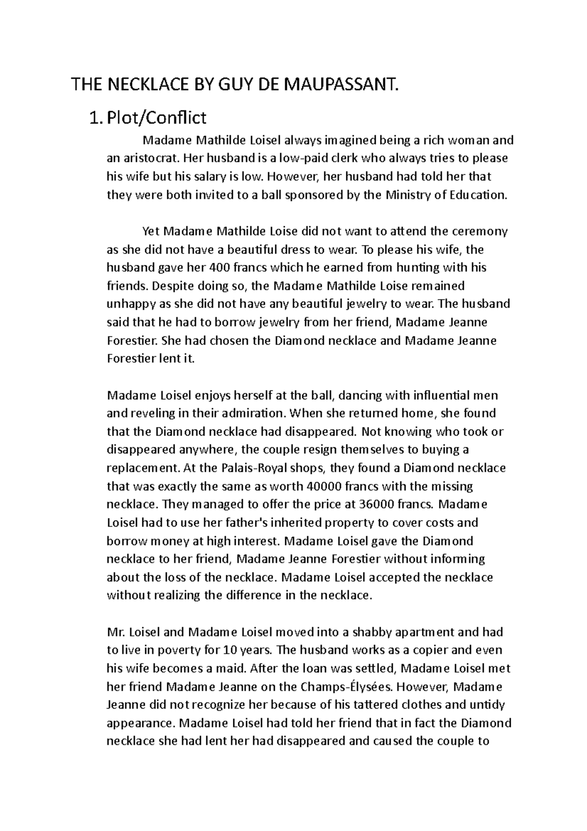 THE Necklace BY GUY DE Maupassant - THE NECKLACE BY GUY DE MAUPASSANT ...