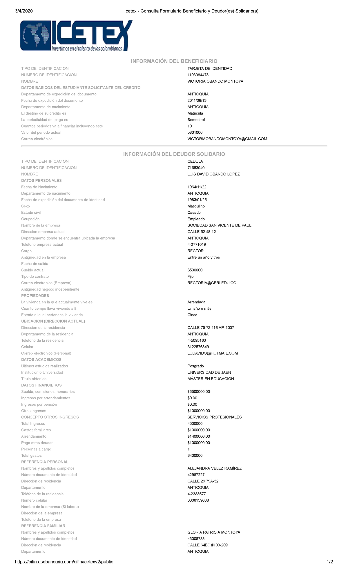 Icetex - Consulta Formulario Beneficiario y Deudor(es) Solidario(s) VOM ...