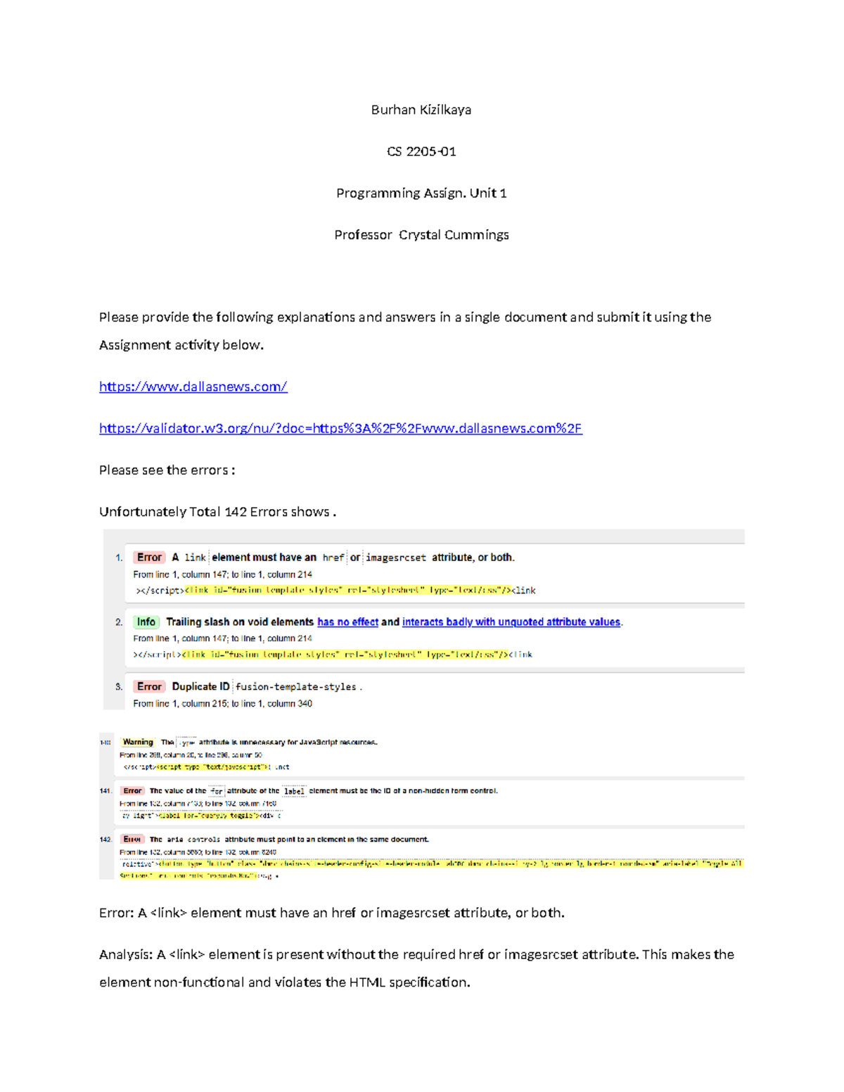 Programming Assign Unit 1 Burhan Kizilkaya Cs 2205 Programming