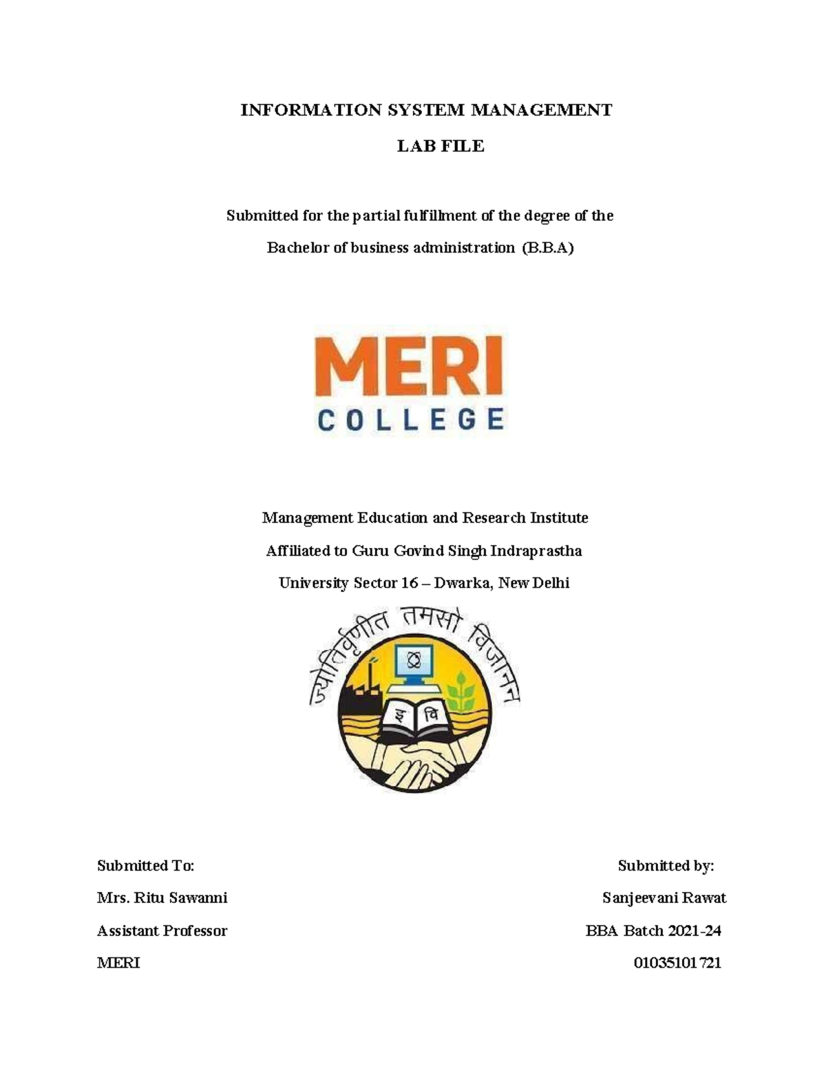 Presentation file - INFORMATION SYSTEM MANAGEMENT LAB FILE Submitted for the partial fulfillment ...