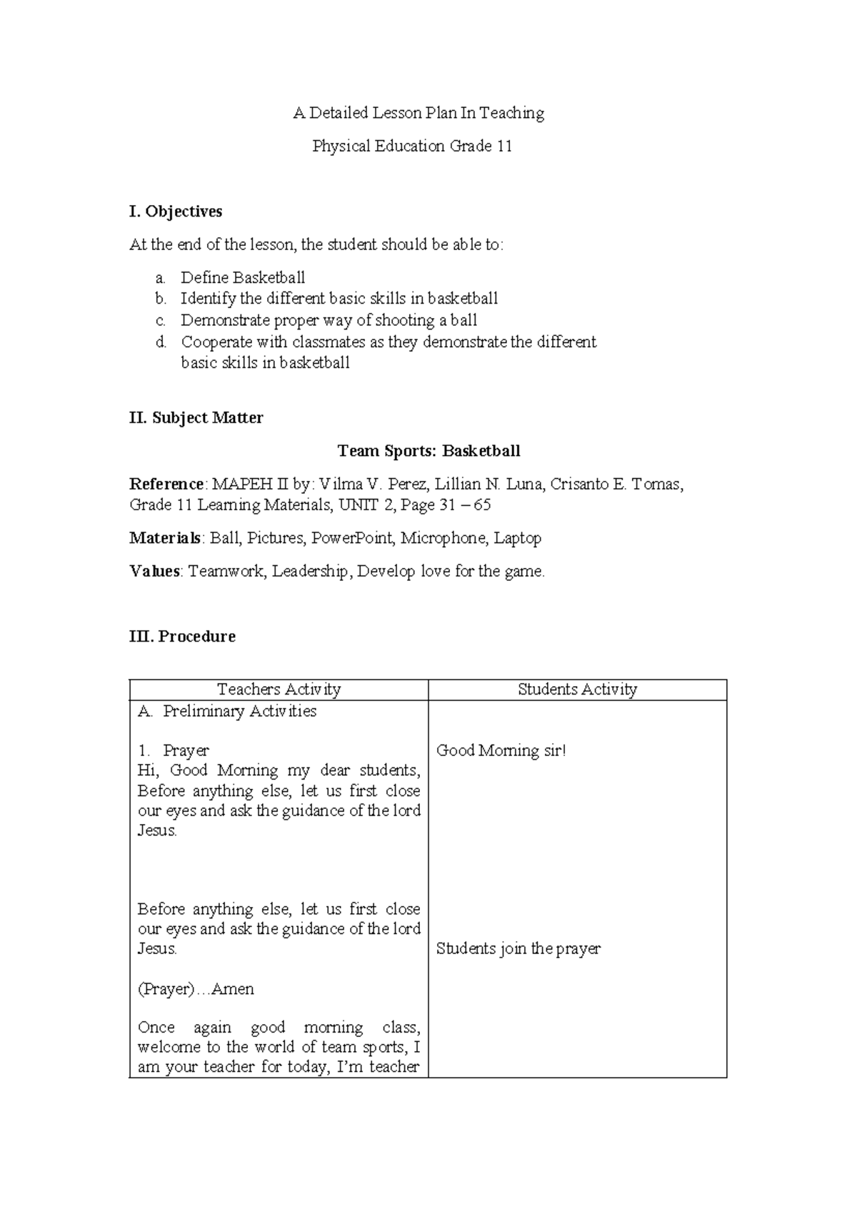 Detailed lesson plan in basketball - A Detailed Lesson Plan In Teaching ...