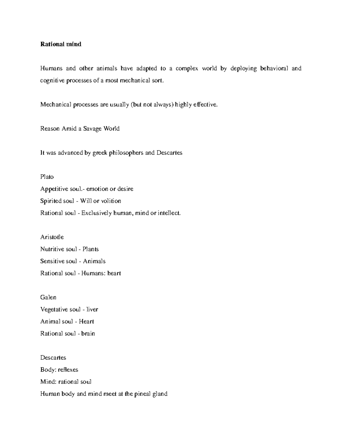 Rational mind lecture notes - Rational mind Humans and other animals ...