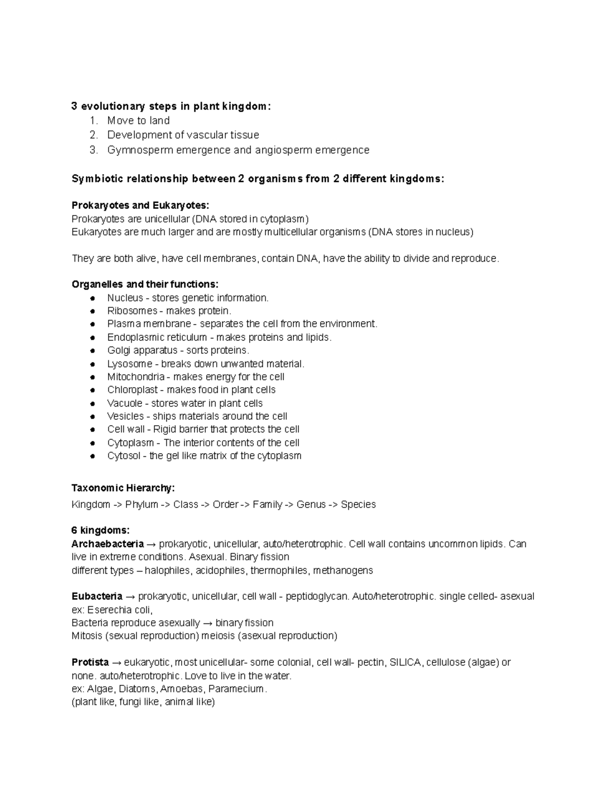 Grade 11 Biology Notes - Diversity Of Life - 3 evolutionary steps in ...