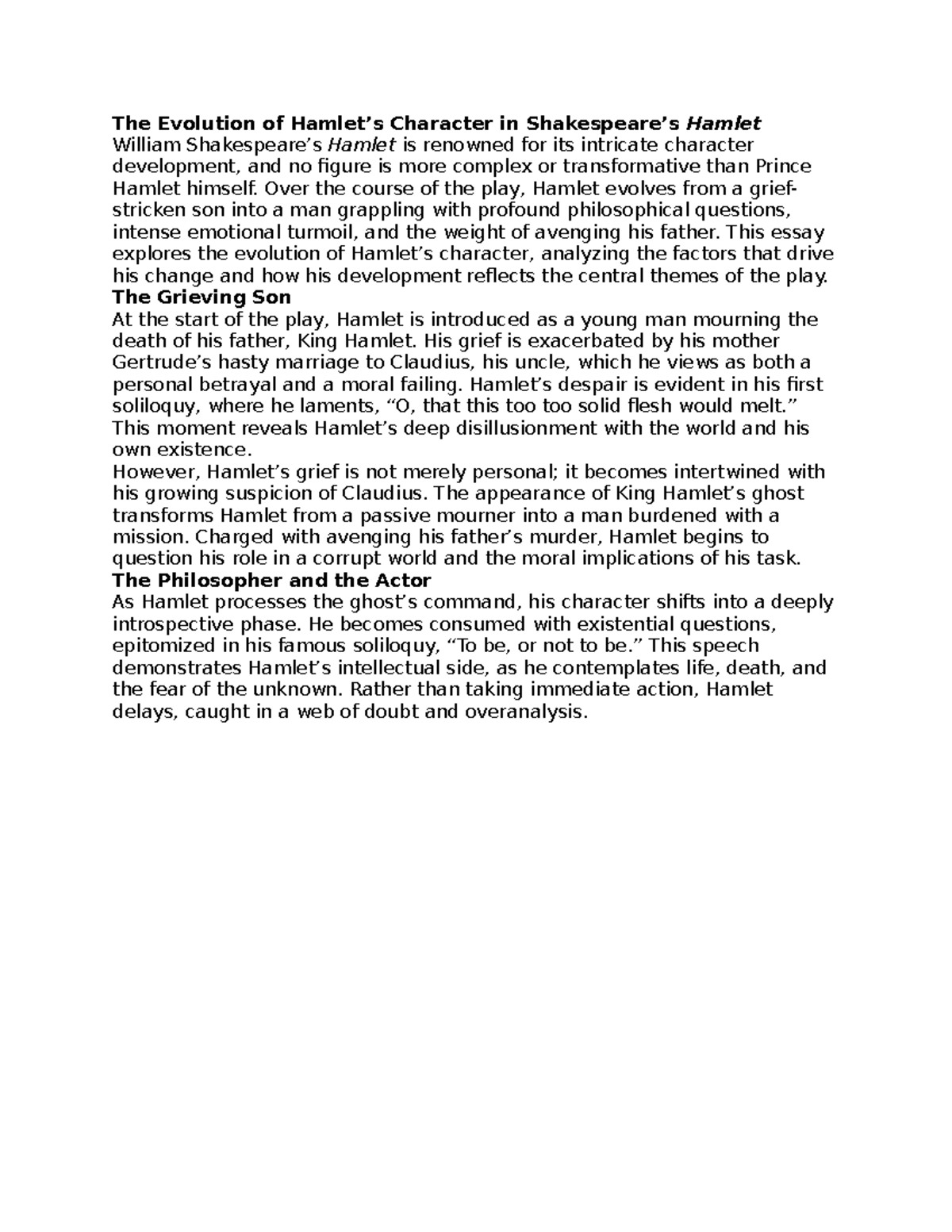 An Analysis of Shakespeare 2 - The Evolution of Hamlet’s Character in ...