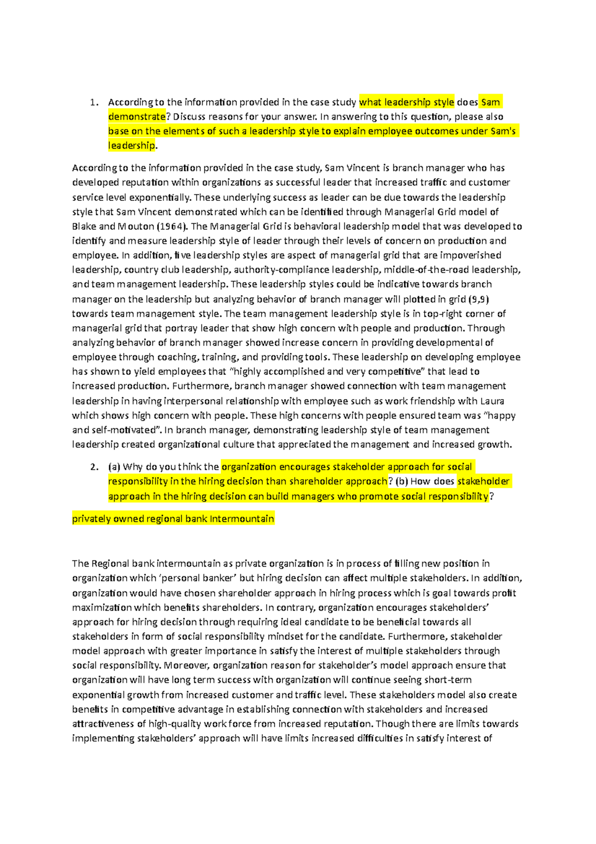 Final exam for introduction to managment - According to the information ...