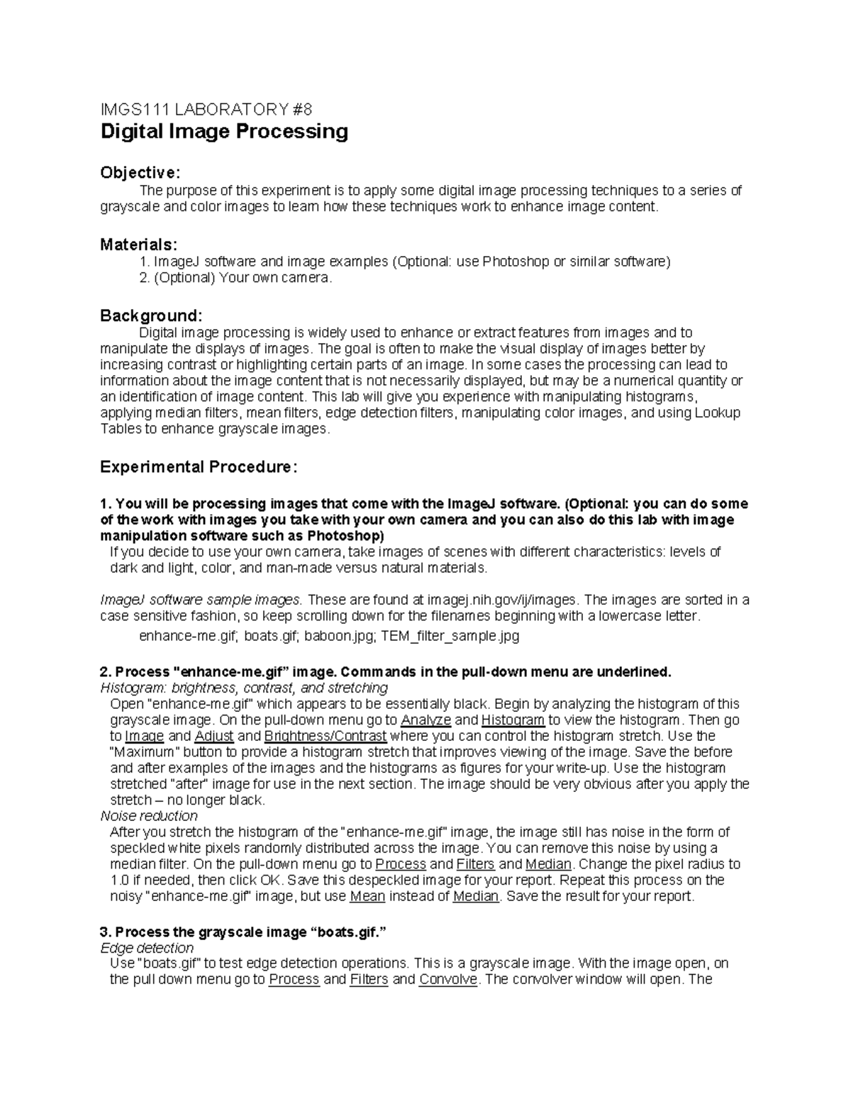 Lab 8 2019 - Image Processing - IMGS111 LABORATORY Digital Image ...