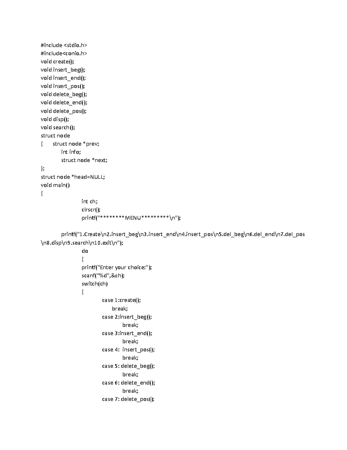 Dllll - #include #include void create(); void insert_beg(); void - Studocu