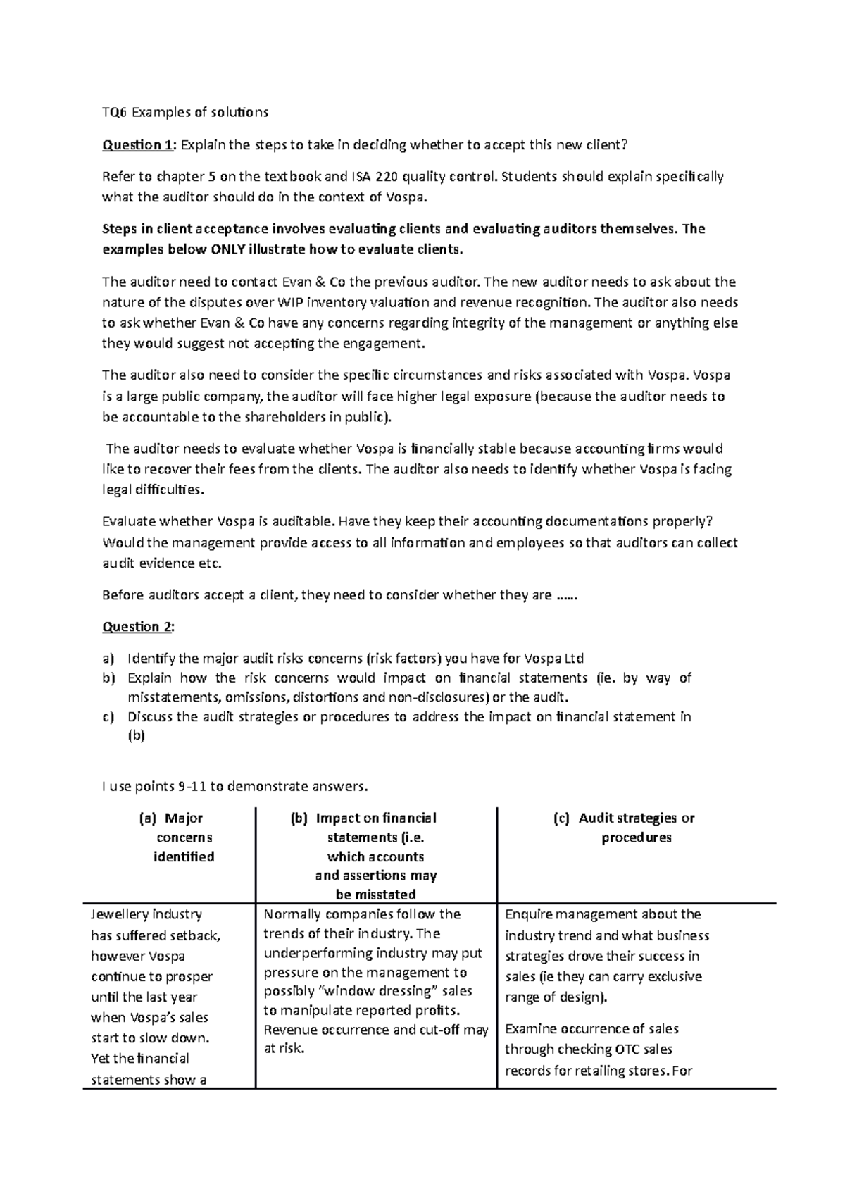 TQ6 Examples of solutions - TQ6 Examples of solutions Question 1 ...