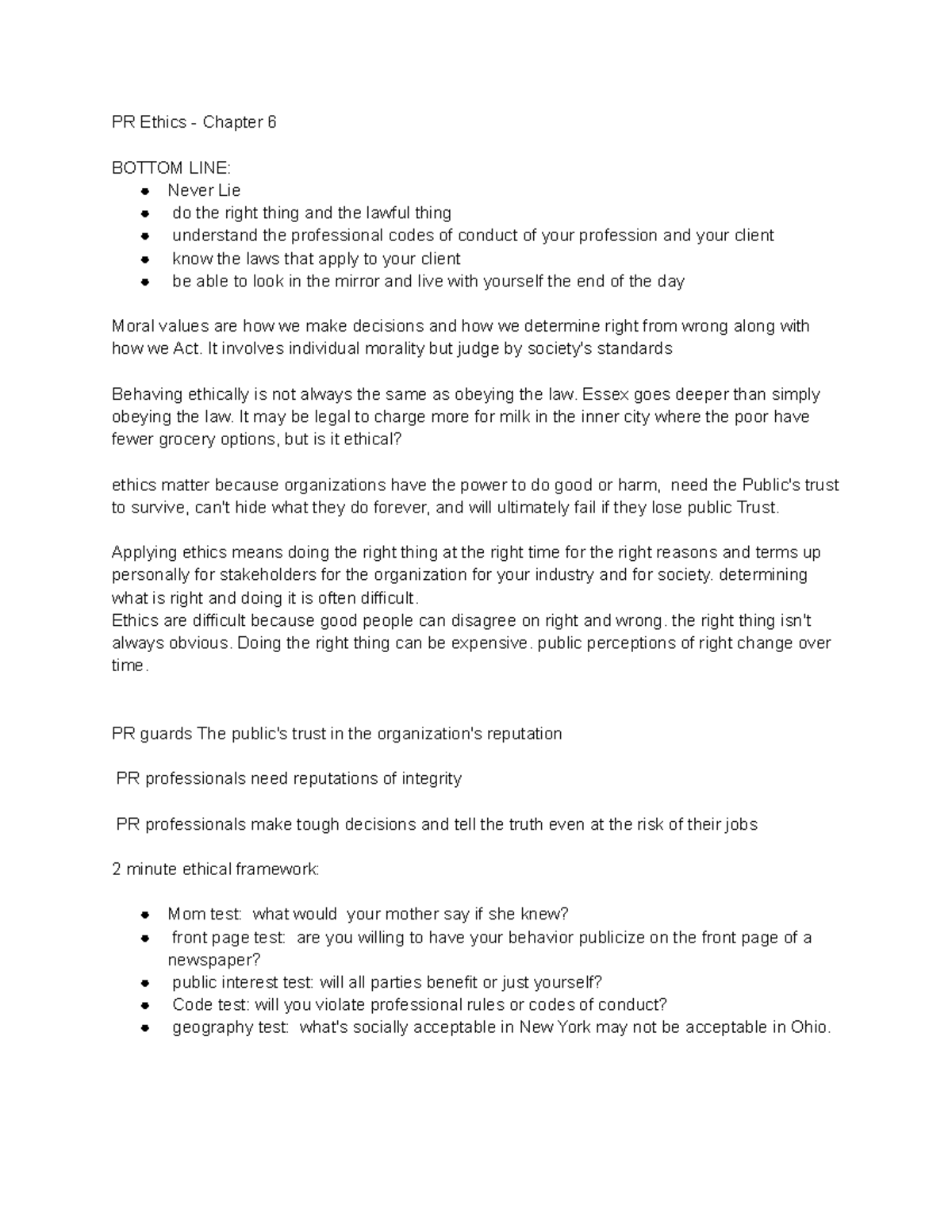 PR Ethics - Chapter 6 - It involves individual morality but judge by ...