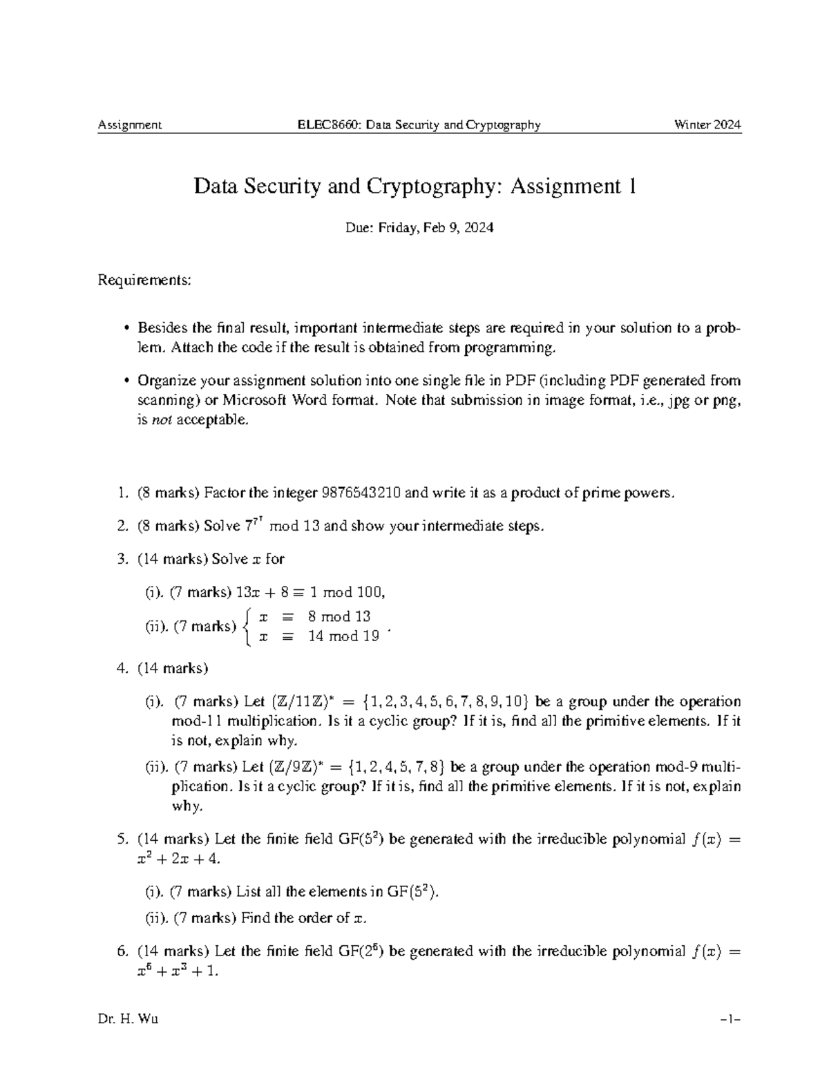 8660.as1 - Data security and cryptography - Assignment ELEC8660: Data Security and Cryptography ...