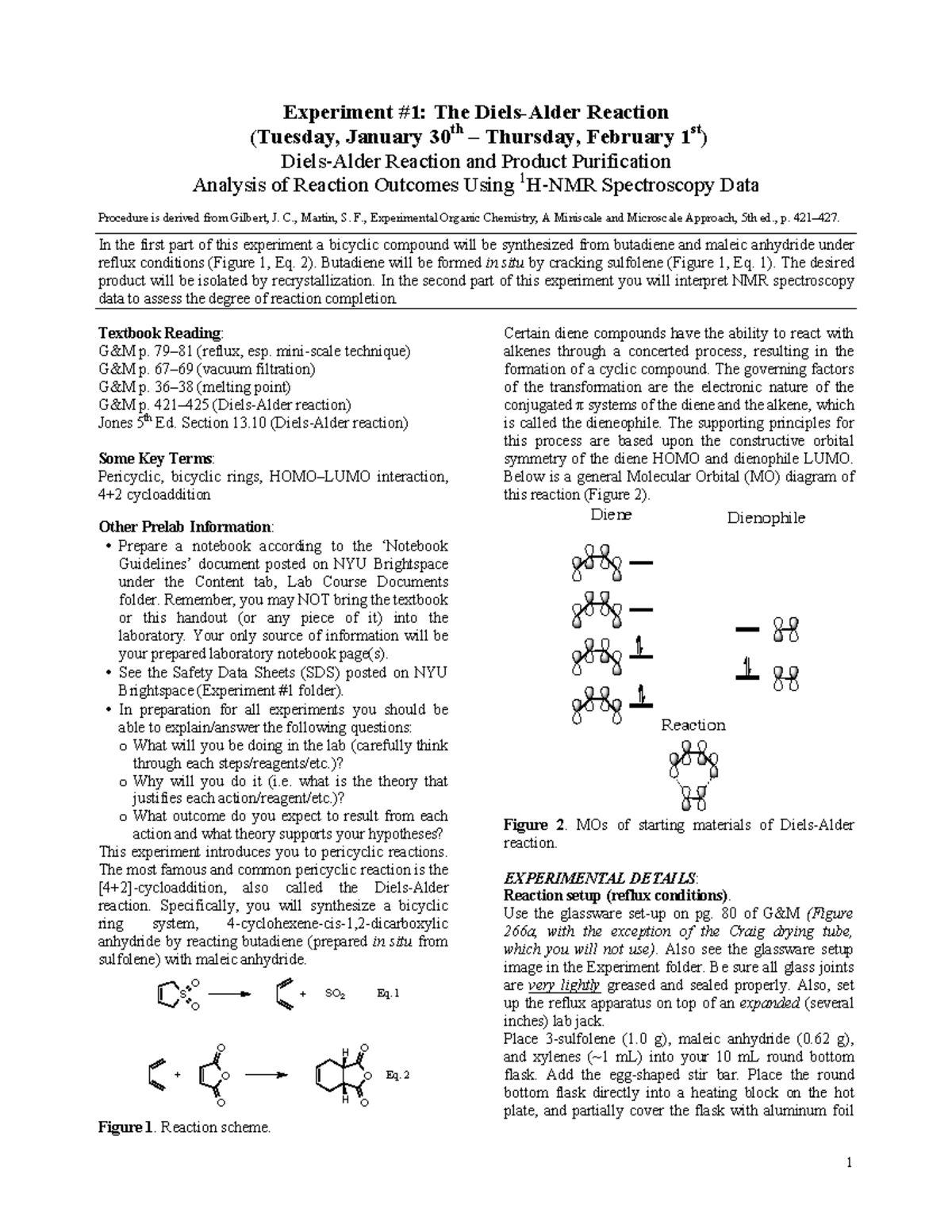 CHEM 226 Exp1 Handout Diels-Alder 001 - 1 Experiment # 1 : The Diels ...