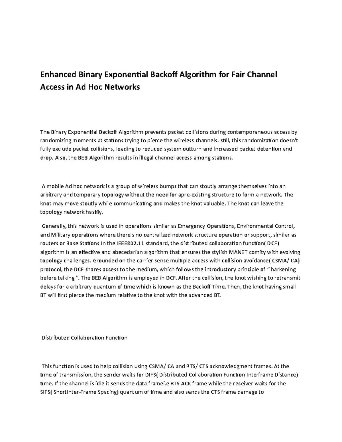 Enhanced Binary Exponential Backoff Algorithm for Fair Channel Access in Ad Hoc - still, this ...