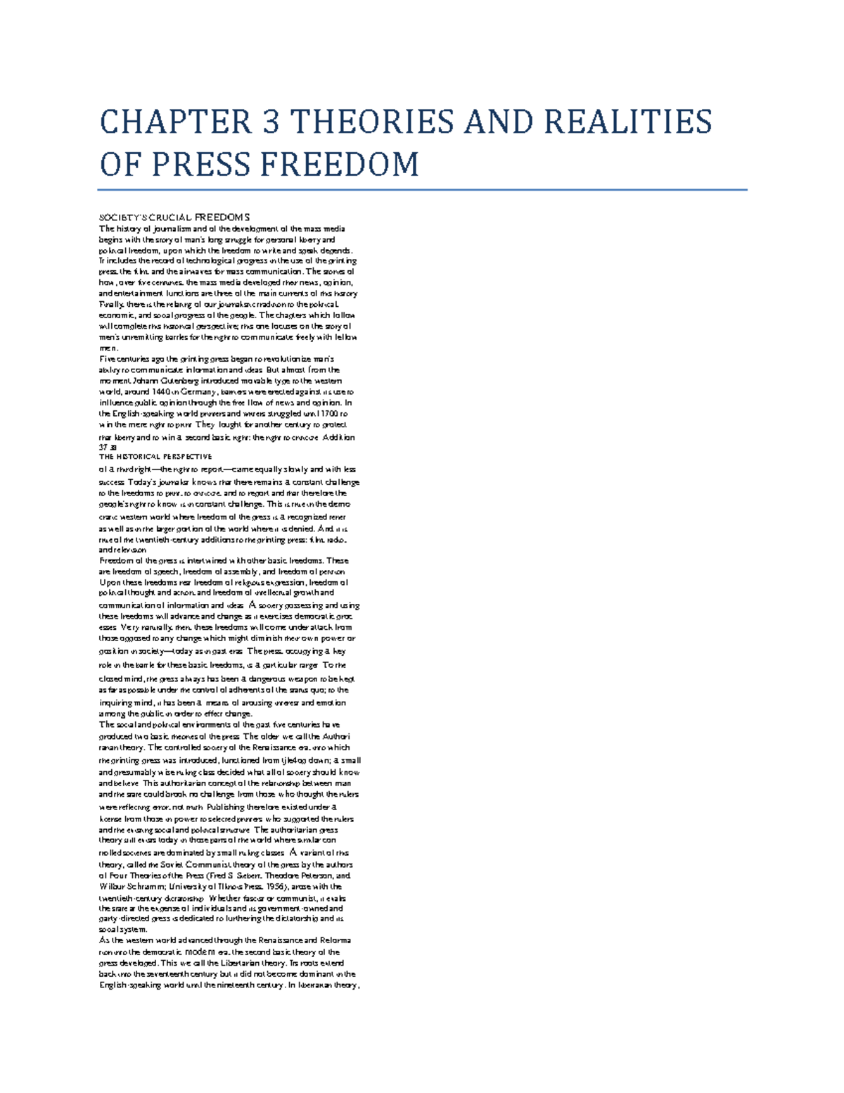 Chapter 3 Theories AND Realities OF Press Freedom - CHAPTER 3 THEORIES ...