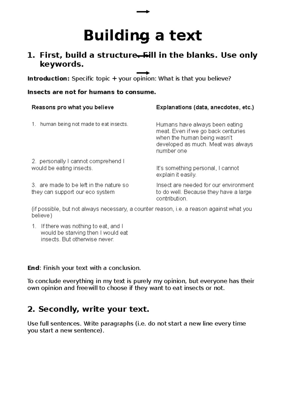 Building a text - oefening - Building a text 1. First, build a ...