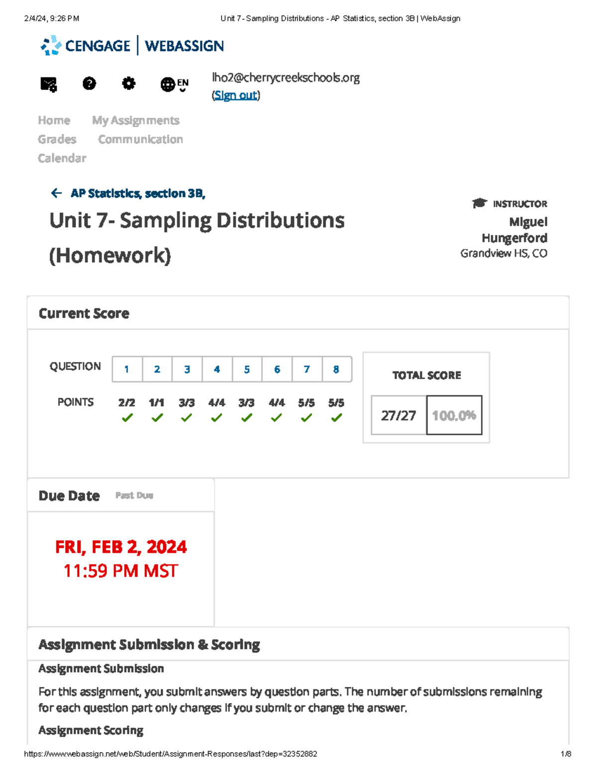 Unit 7- Sampling Distributions - AP Statistics section 3B Web Assign ...