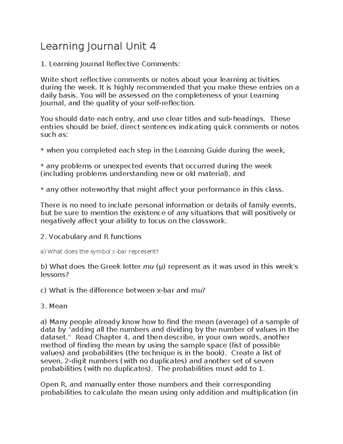 Learning Journal Unit 4 - Learning Journal Reflective Comments: Write ...