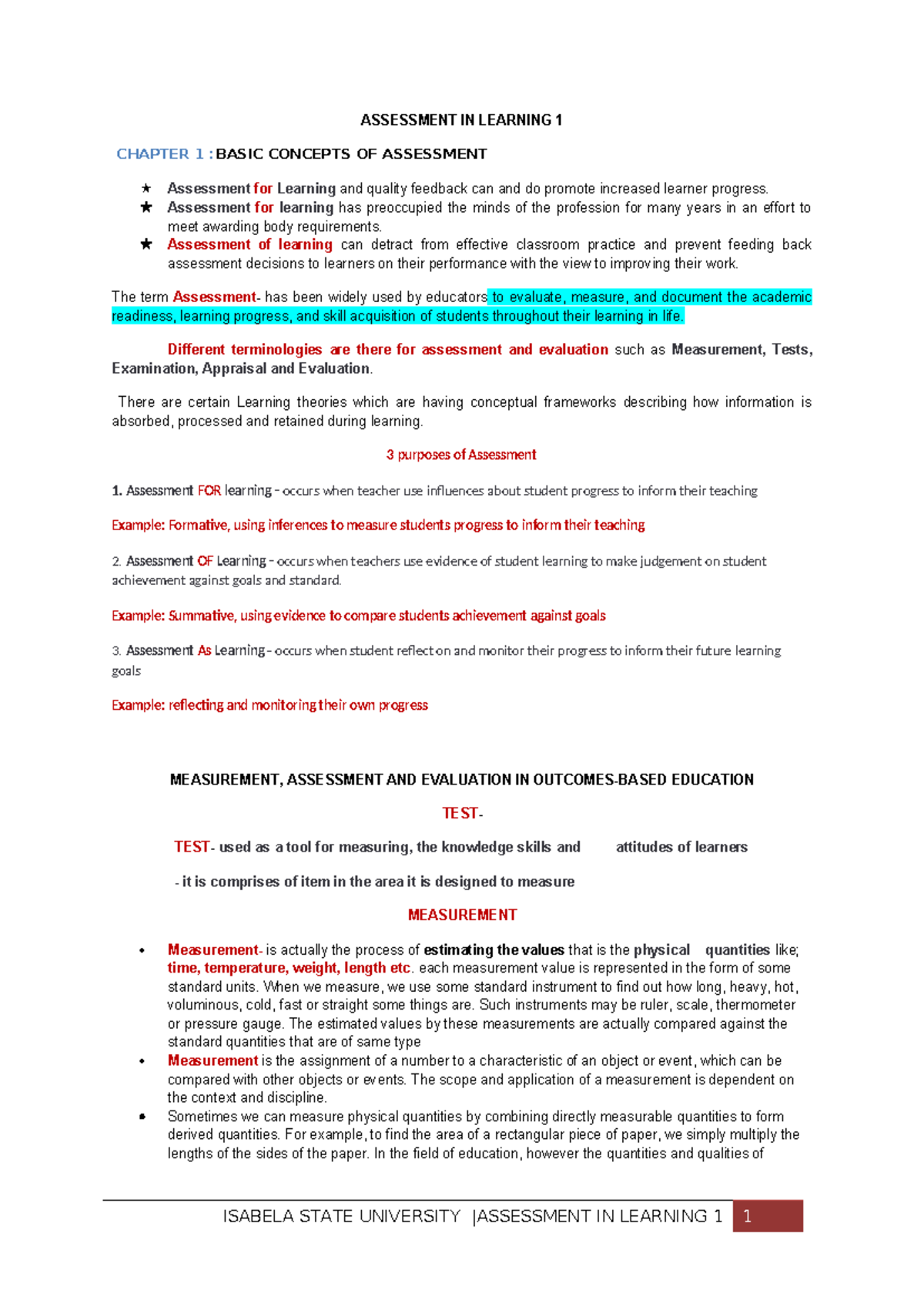 Assessment in Learning 1 Module - ASSESSMENT IN LEARNING 1 CHAPTER 1 ...