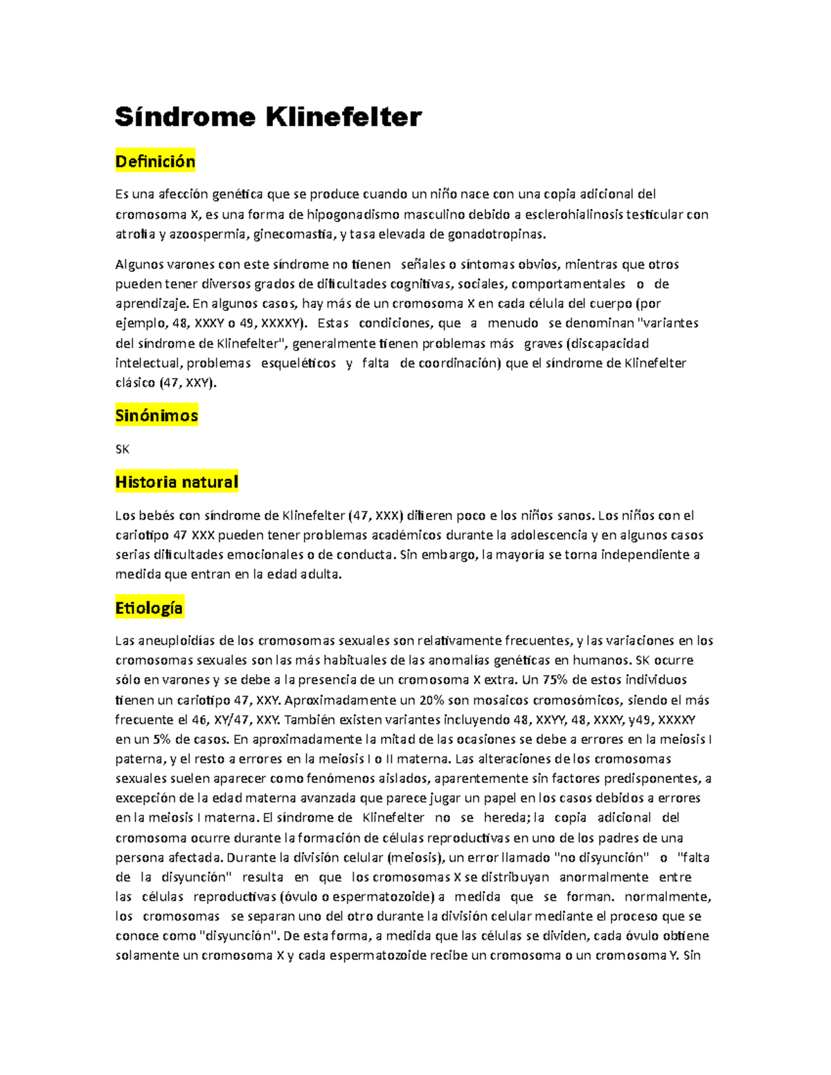Síndrome Klinefelter - hftgjgtyjtuyj - Síndrome Klinefelter Definición Es una afección genética ...