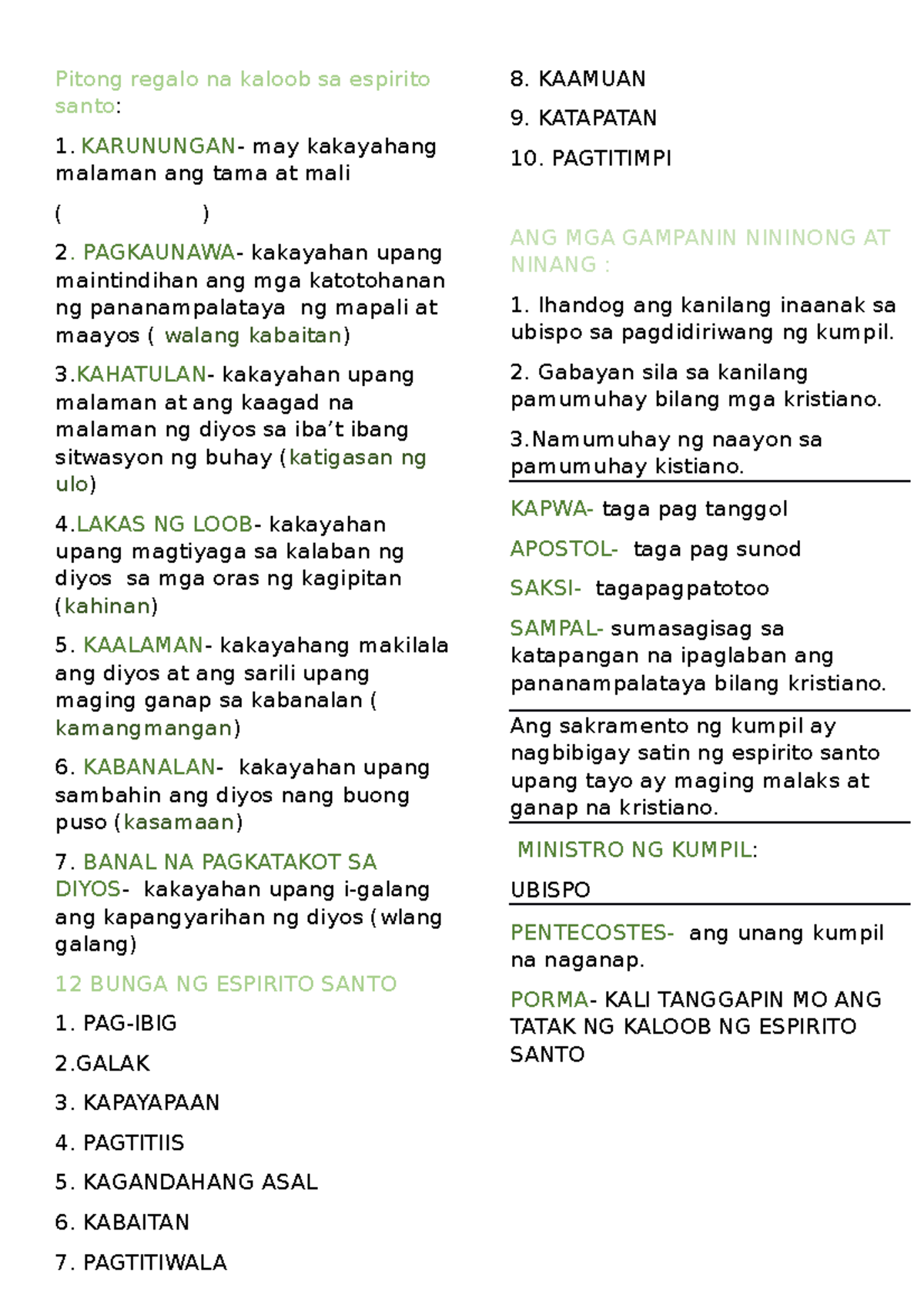 Pitong regalo na kaloob sa espirito santo - Pitong regalo na kaloob sa ...