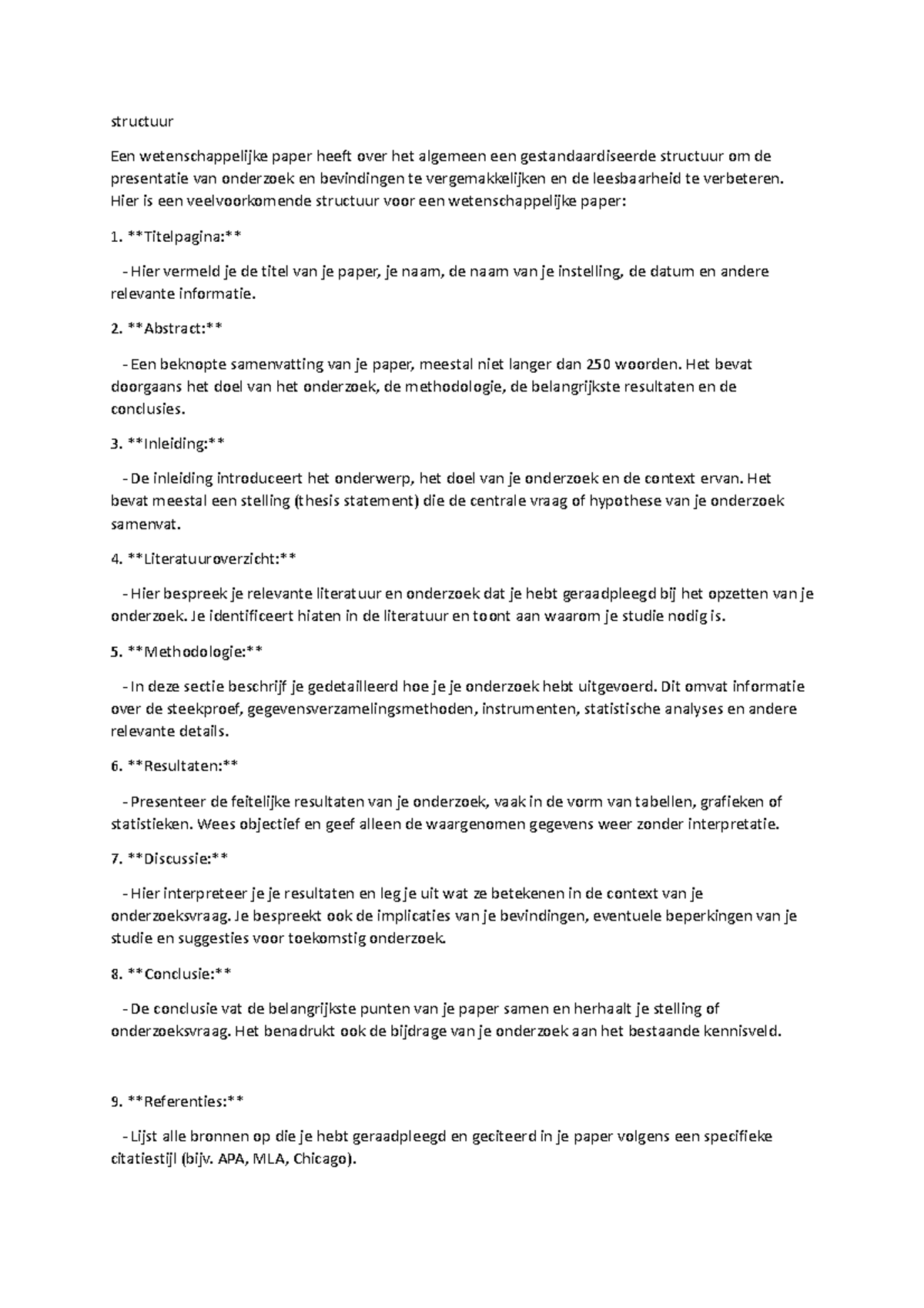 Structuur paper - structuur Een wetenschappelijke paper heeft over het ...