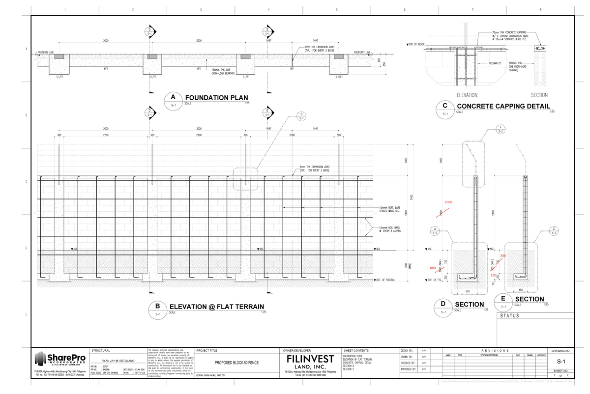 Sample Plan for Fencing Works (Foundation Plan, Elevation, Concrete ...